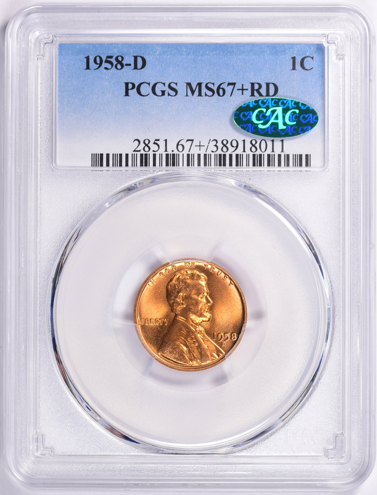 1958-D Lincoln Cent PCGS MS-67+ RD (CAC Green) (Item 838954 ...