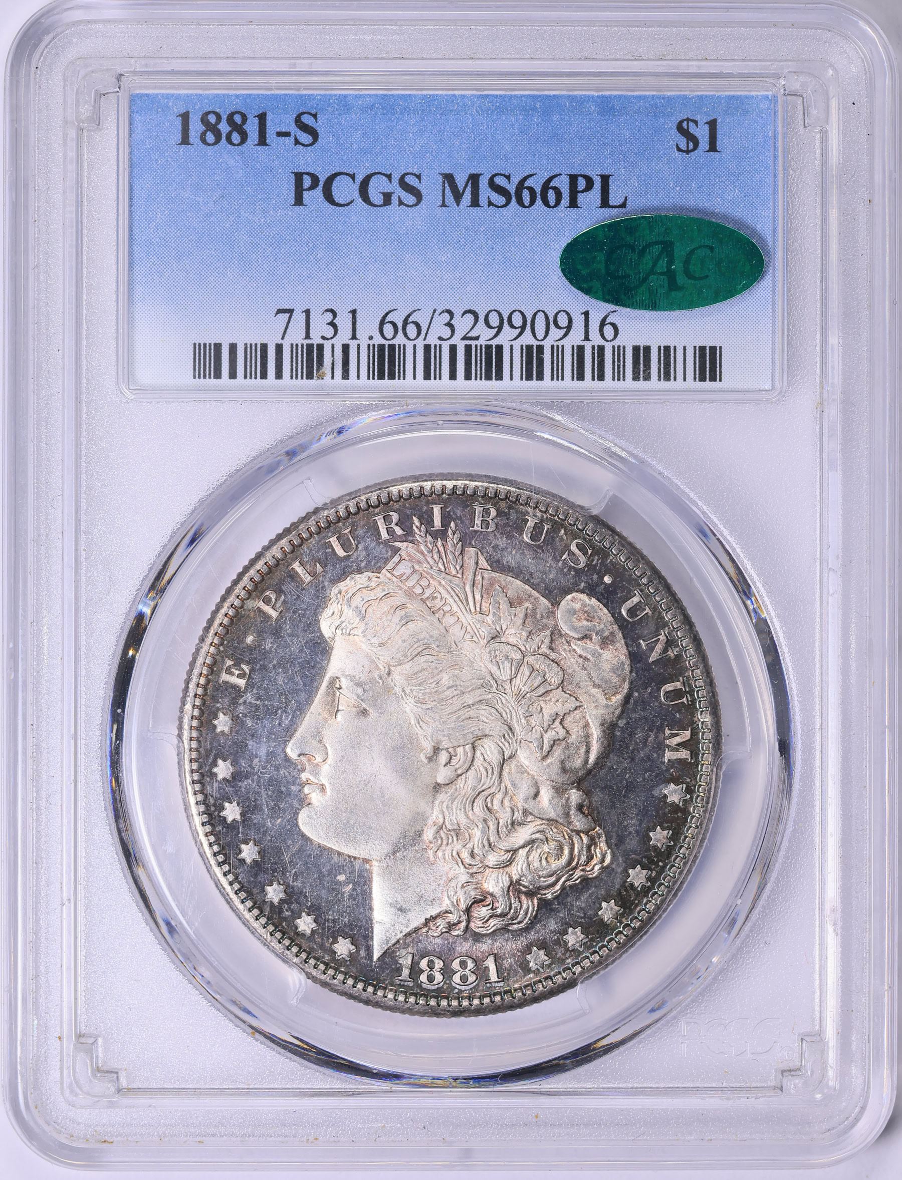 1881-S Morgan Silver Dollar PCGS MS-66 PL (CAC Green) (Toned) (Item 840268) | GreatCollections ...