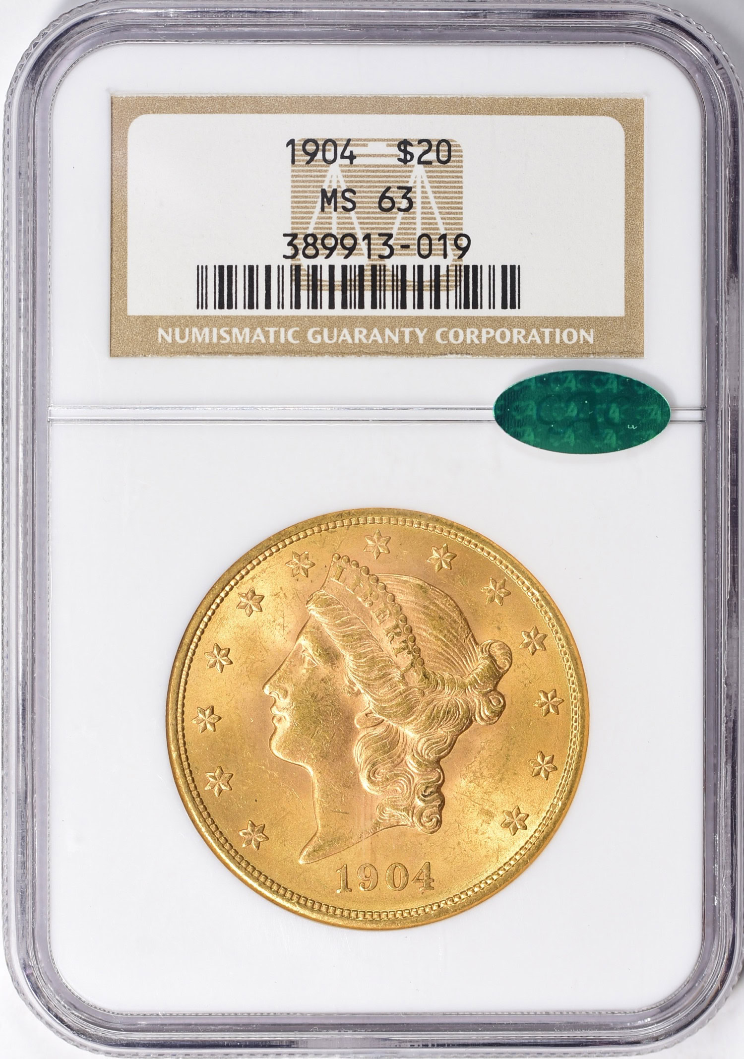 1904 Liberty Gold Double Eagle NGC MS-63 (CAC Green) (Item 842596) | GreatCollections Coin Auctions