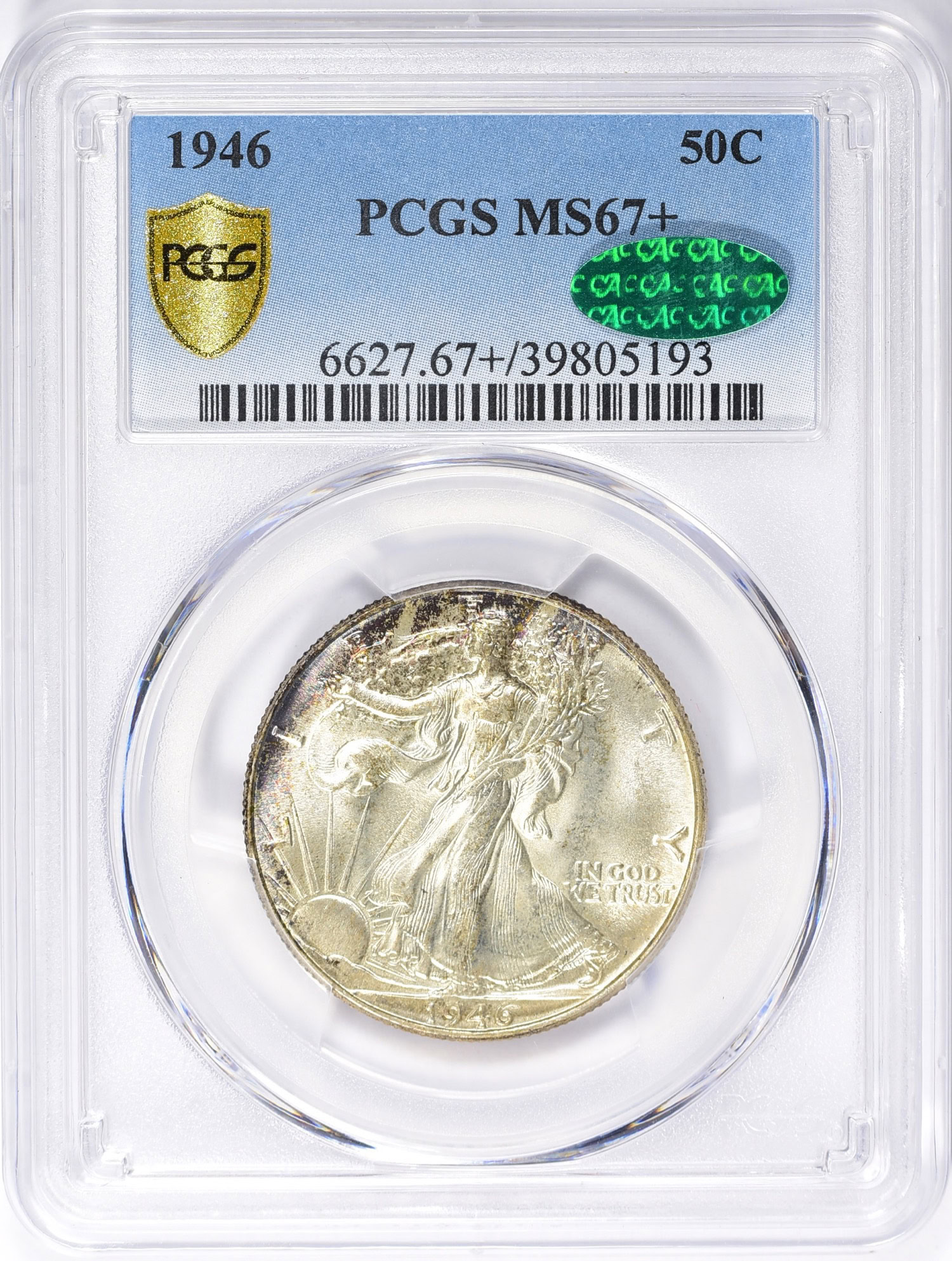 1946 Walking Liberty Half Dollar PCGS MS-67+ (CAC Green) (Toned) (Item 846522 ...