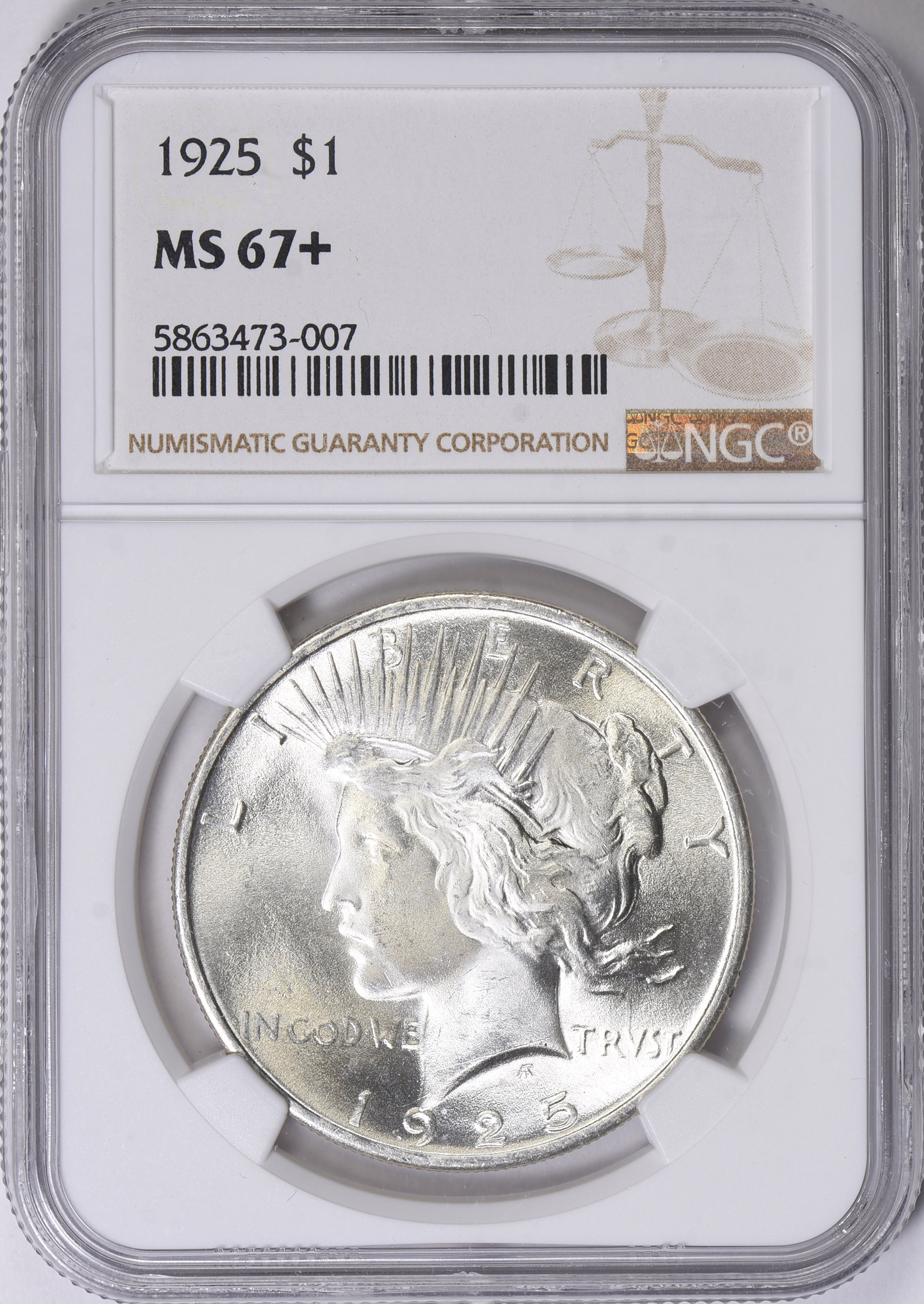 1925 Peace Silver Dollar NGC MS-67+ (Item 847963) | GreatCollections ...