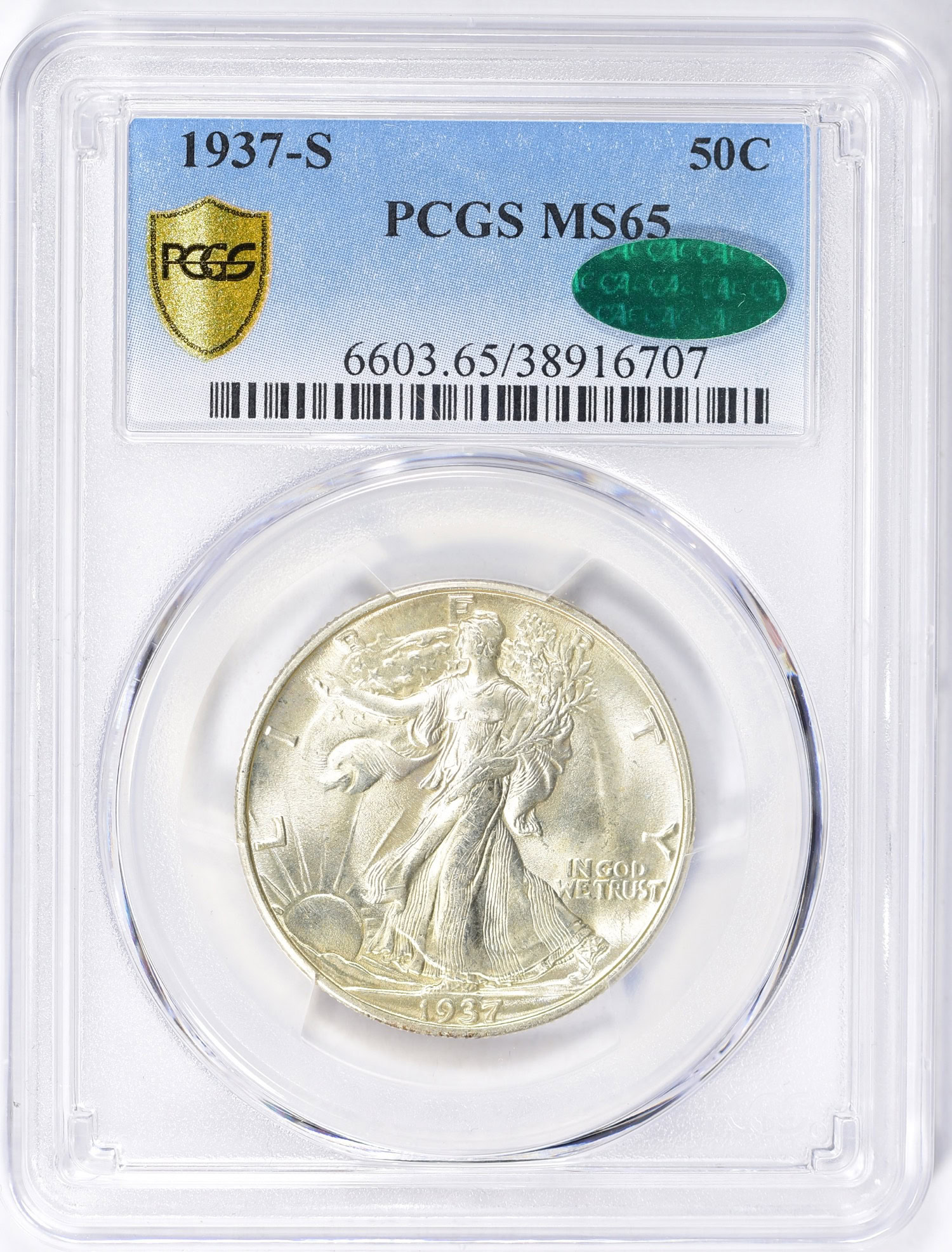 1937-S Walking Liberty Half Dollar PCGS MS-65 (CAC Green) (Item 850546) | GreatCollections Coin ...