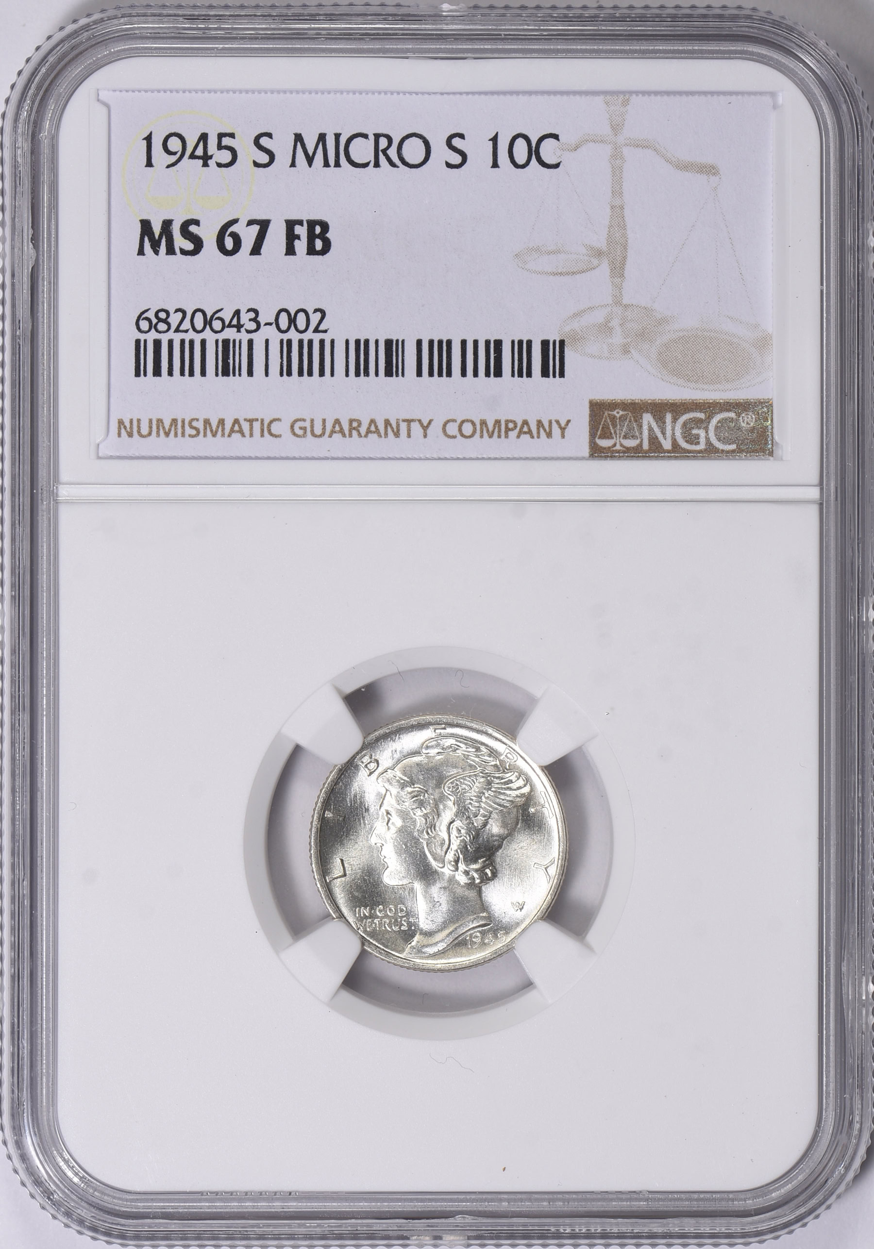 1945-S Mercury Dime Micro S NGC MS-67 FB (Item 856383) | GreatCollections Coin Auctions