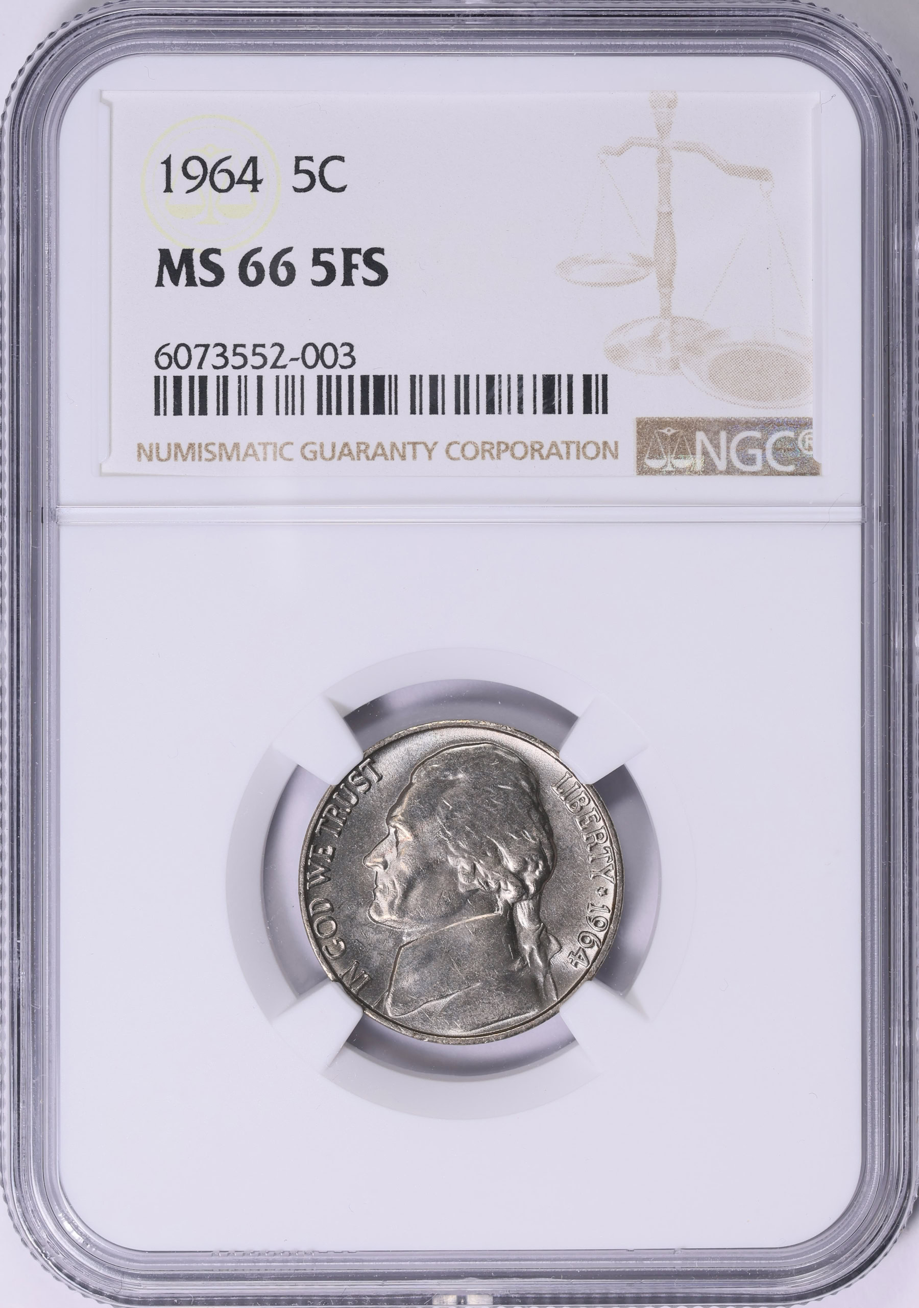 1964 Jefferson Nickel NGC MS-66 5FS (Item 856393) | GreatCollections Coin Auctions