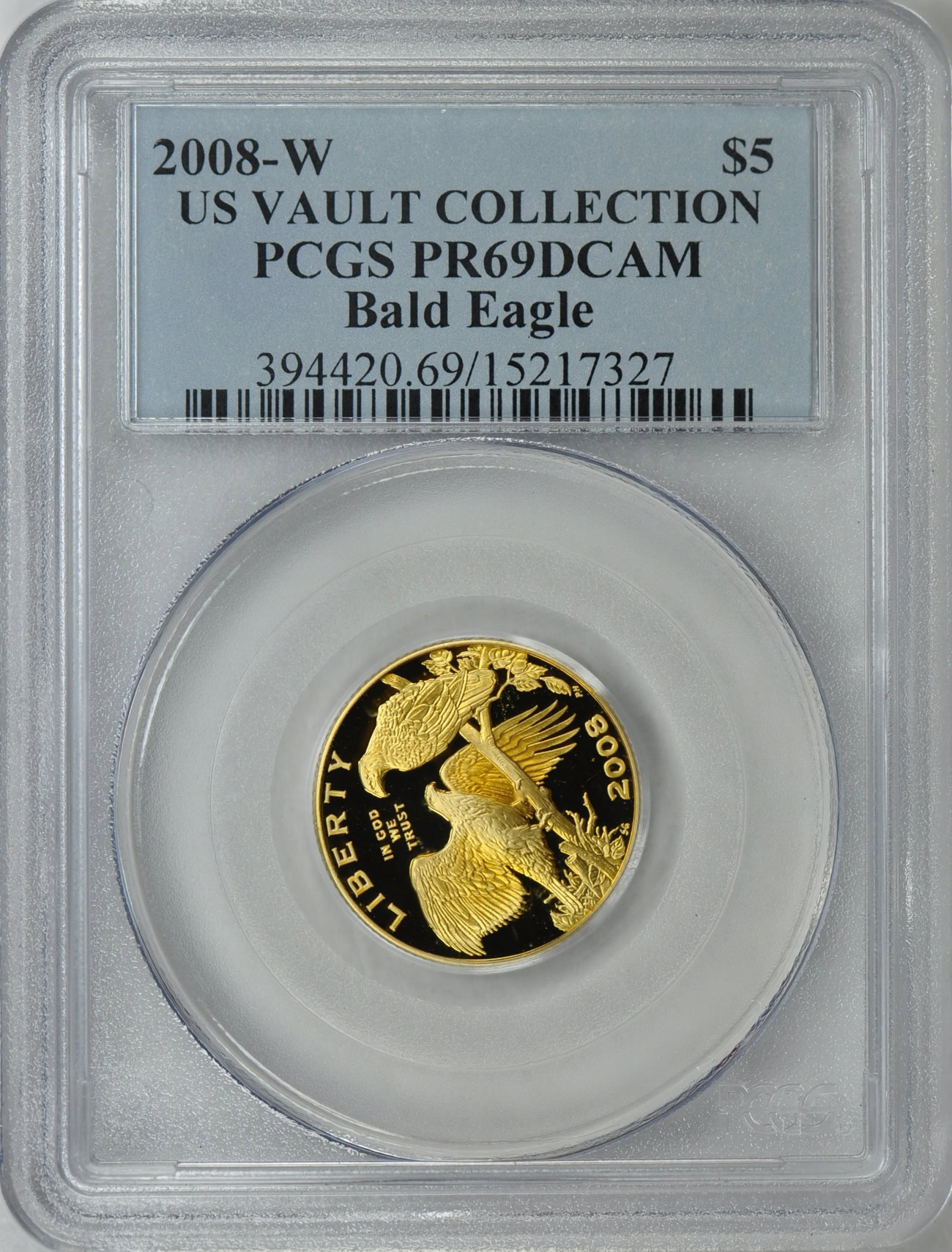 2008-W Bald Eagle Gold $5 PCGS Proof-69 DCAM (US Vault Collection ...
