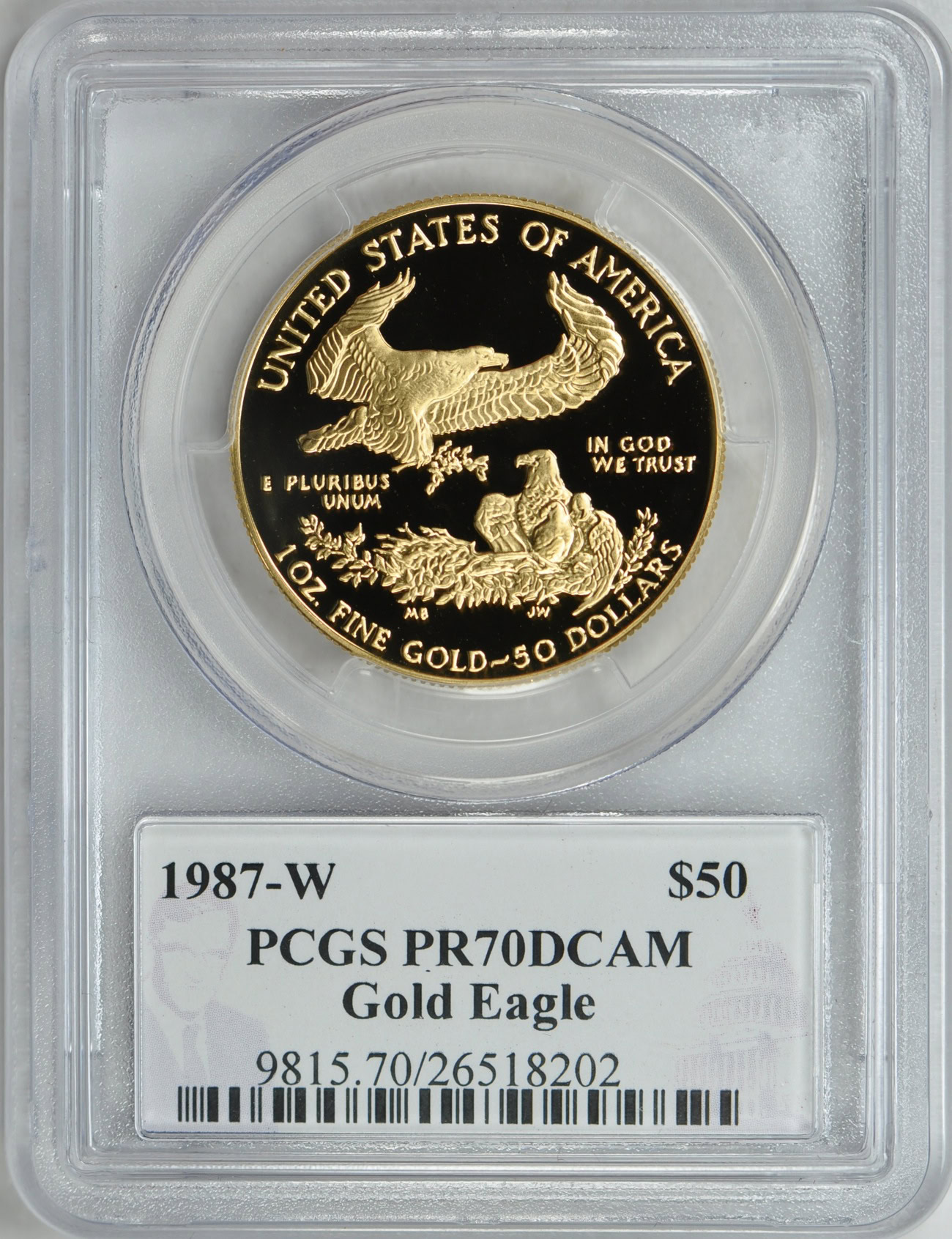 1987-W $50 One-Ounce Gold American Eagle PCGS Proof-70 DCAM (Philip N ...