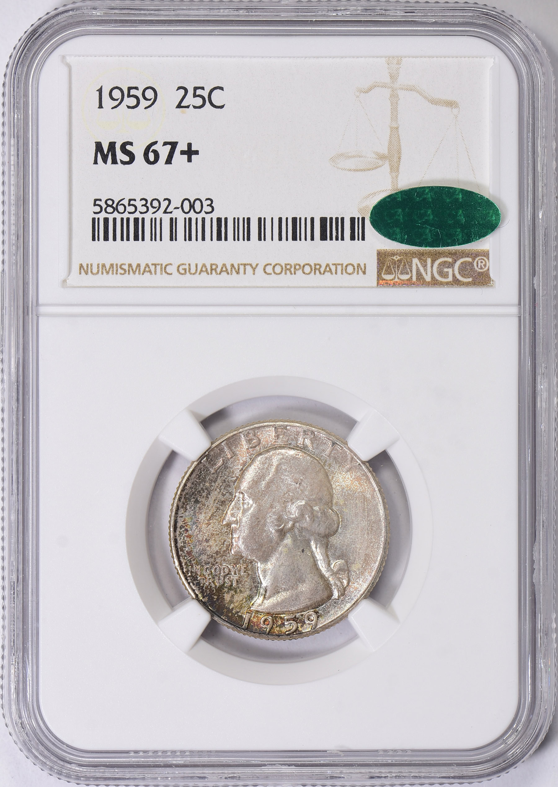 1959 Washington Quarter NGC MS-67+ (CAC Green) (Toned) (Item 863411 ...