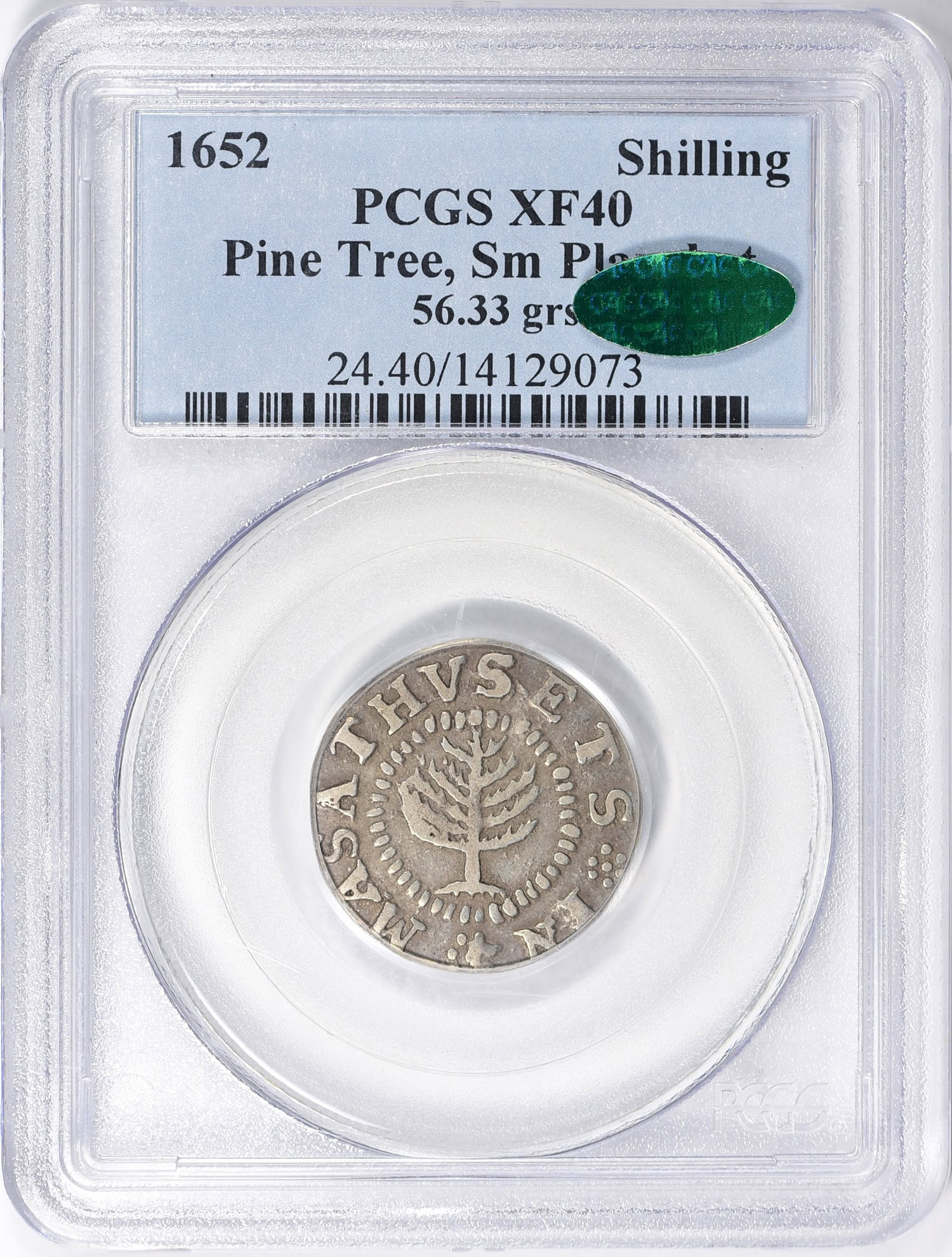 1652 Massachusetts Pine Tree Silver Shilling Small Planchet 56.33 grs ...