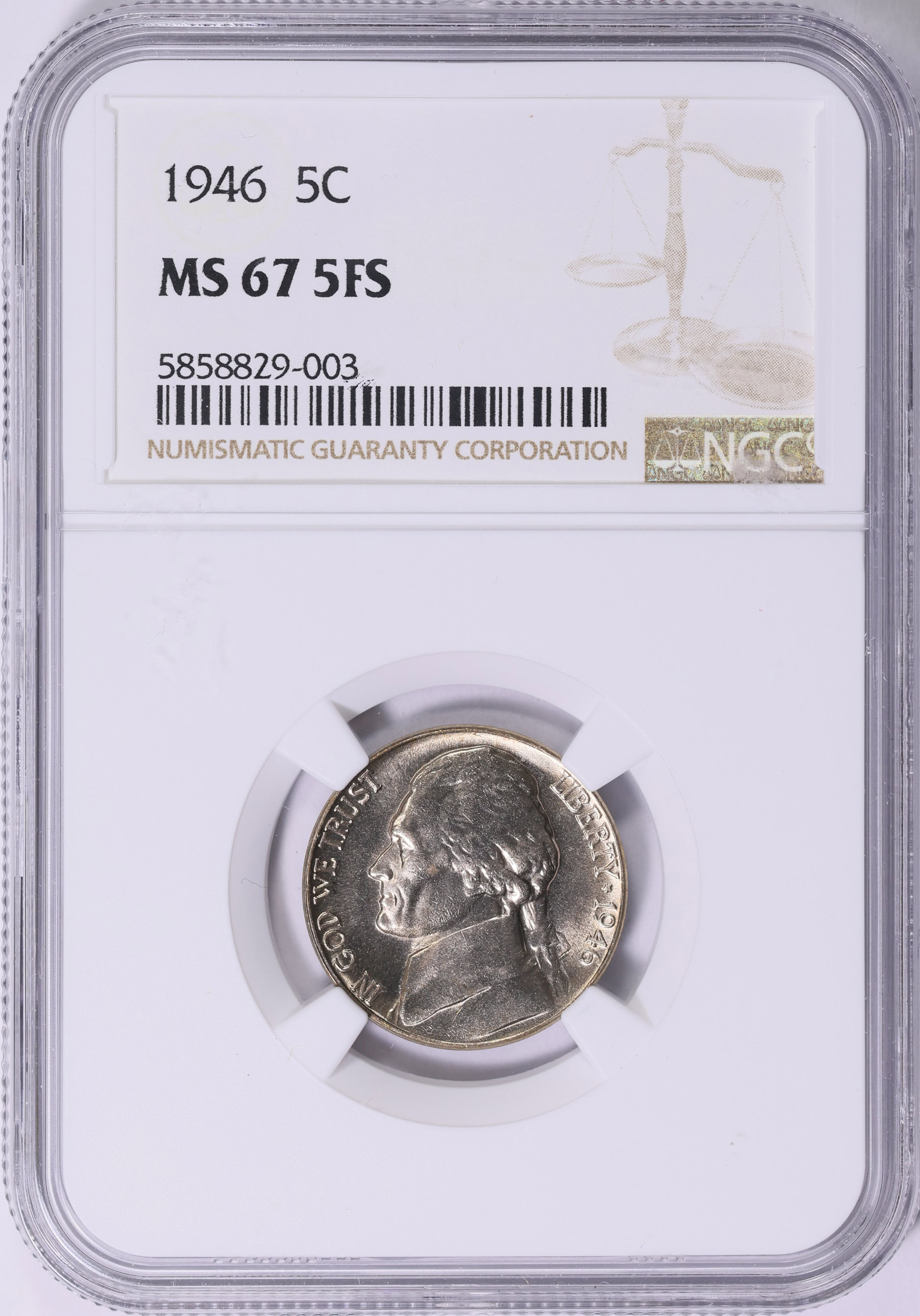1946 Jefferson Nickel NGC MS-67 5FS (Item 865723) | GreatCollections Coin Auctions