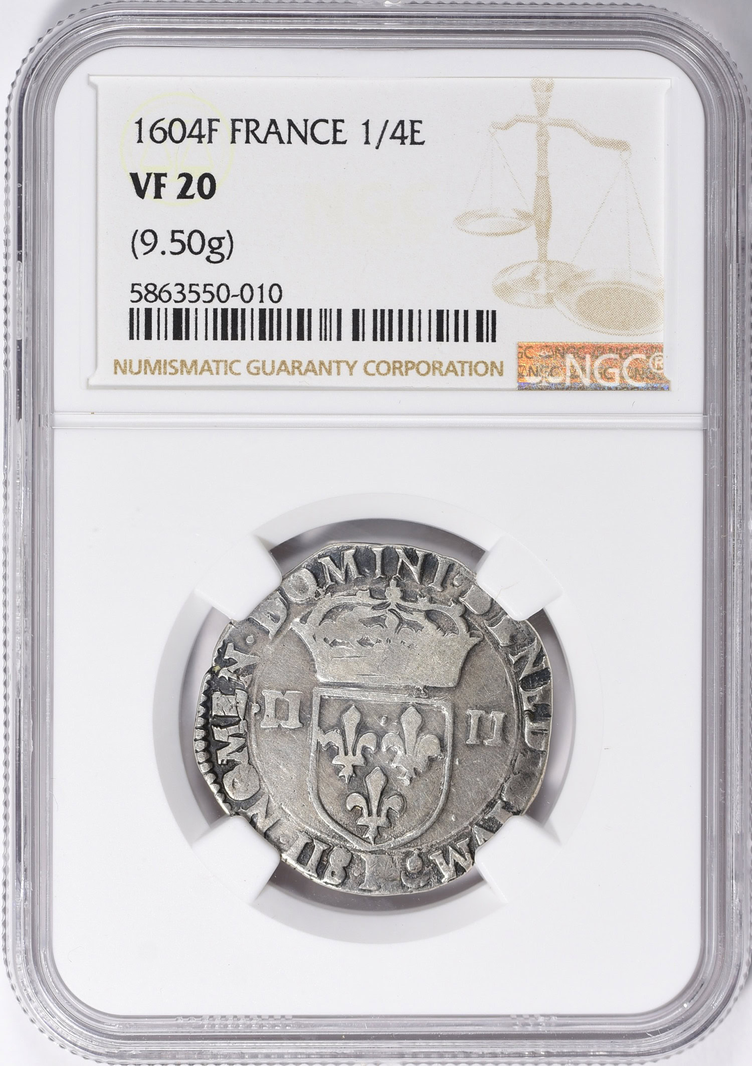 France 1604-F Silver 1/4 Ecu NGC VF-20 | NGC Cert #5863550-010 ...