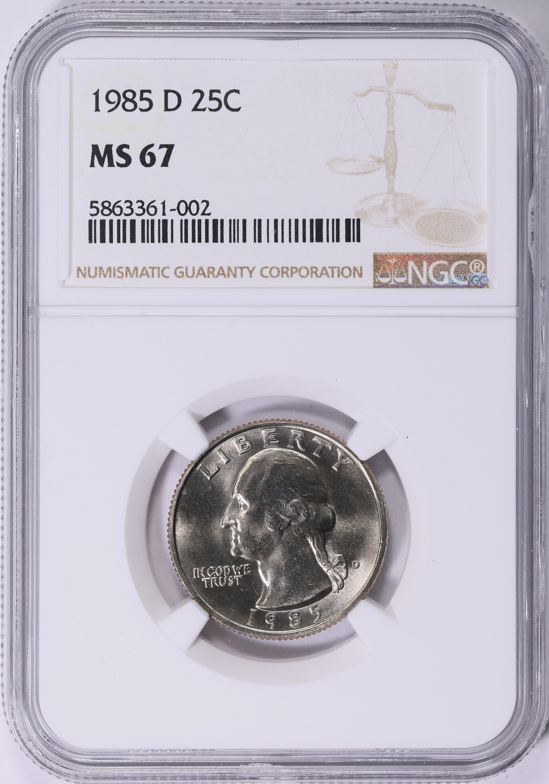 1985-D Washington Quarter NGC MS-67 (Item 871489) | GreatCollections ...