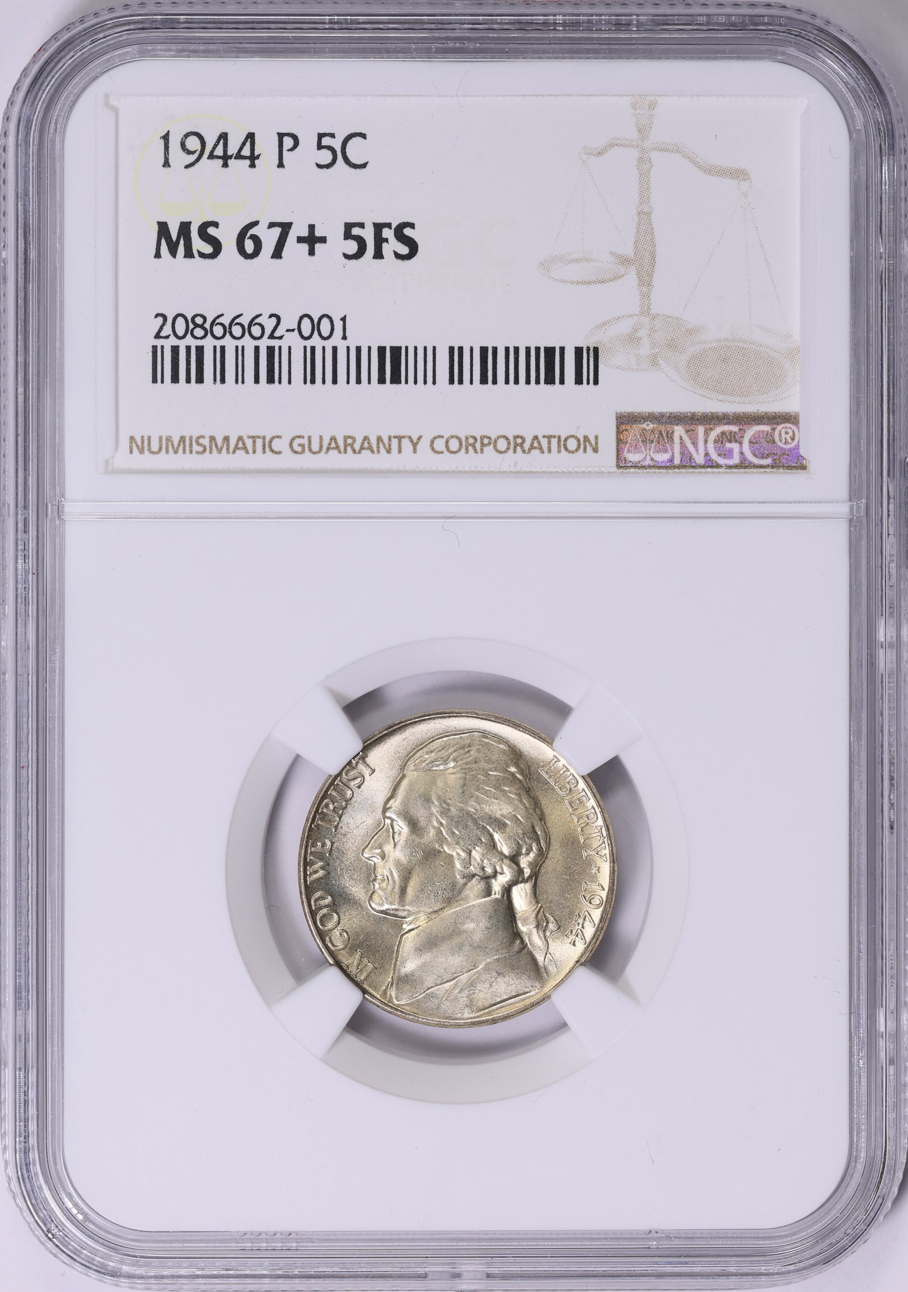 1944-P Jefferson Nickel NGC MS-67+ 5FS (Item 872496) | GreatCollections Coin Auctions
