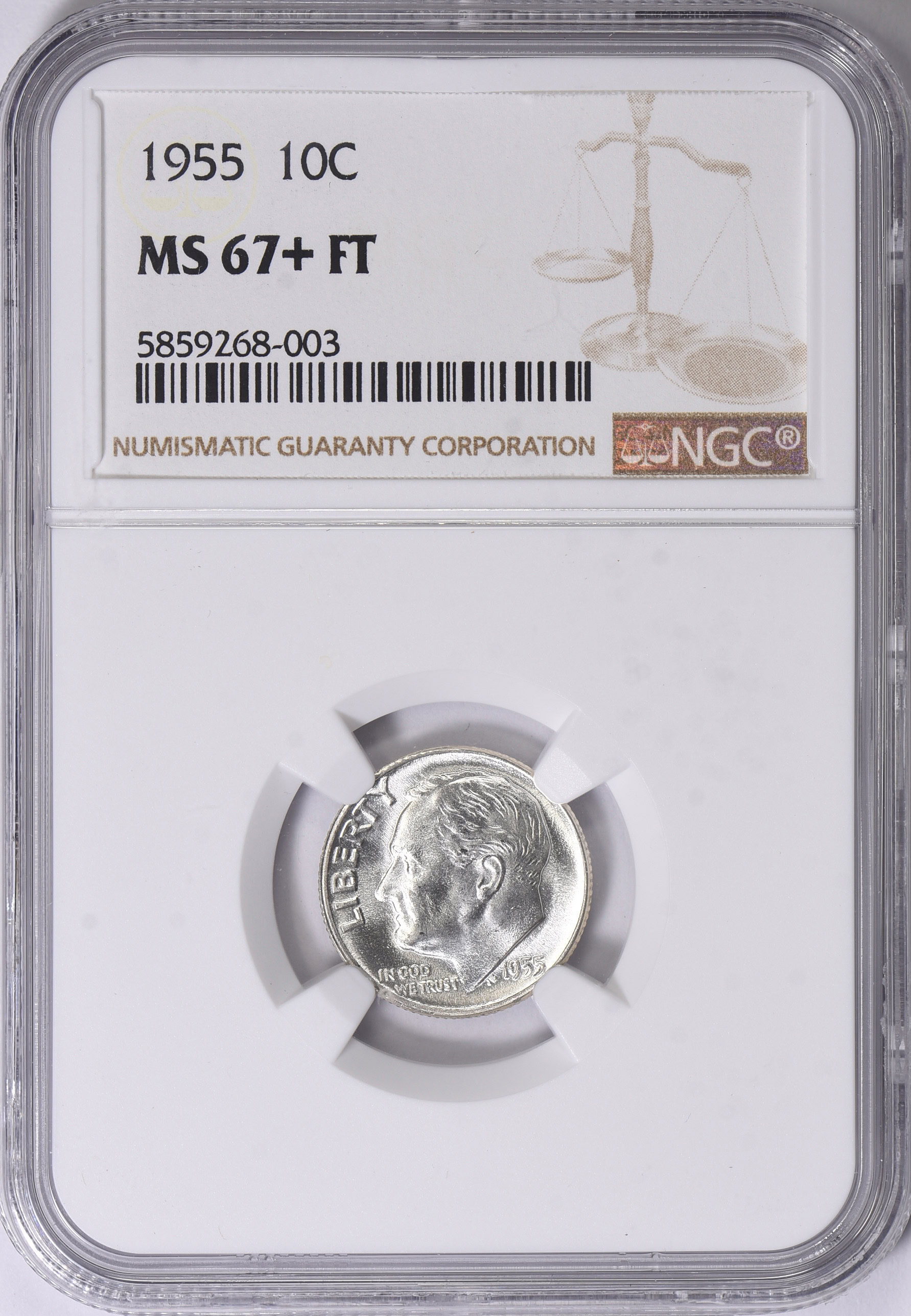 1955 Roosevelt Dime NGC MS-67+ FT (Item 872522) | GreatCollections Coin ...