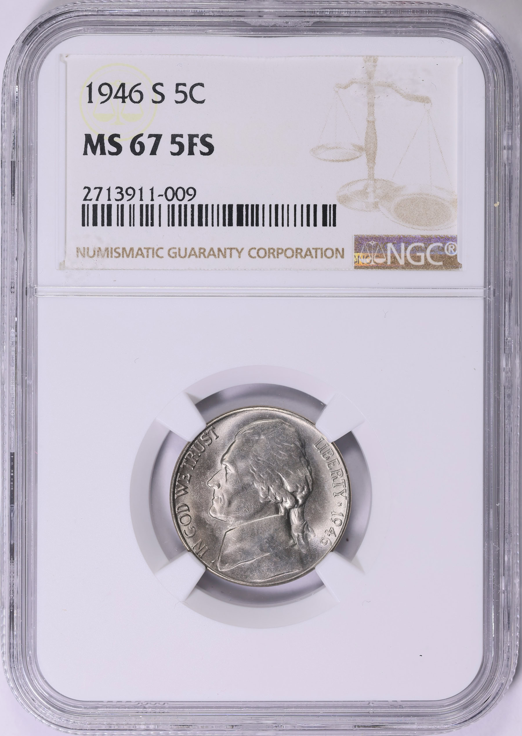 1946-S Jefferson Nickel NGC MS-67 5FS (Item 872530) | GreatCollections Coin Auctions