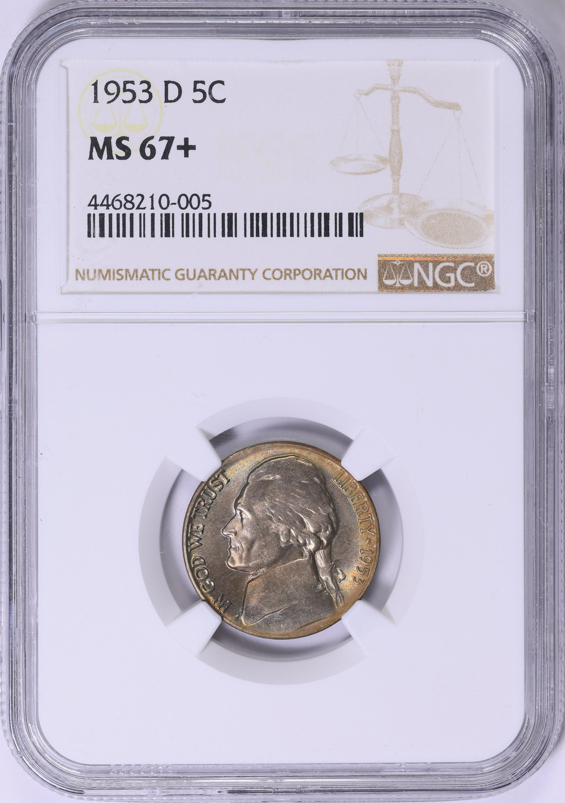 1953-D Jefferson Nickel NGC MS-67+ (Toned) (Item 872614) | GreatCollections Coin Auctions
