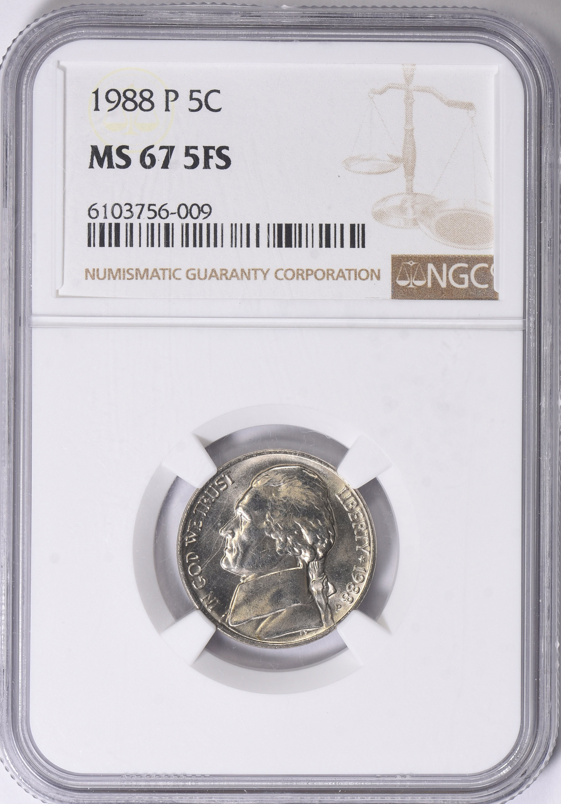 1988-P Jefferson Nickel NGC MS-67 5FS (Item 872618) | GreatCollections ...