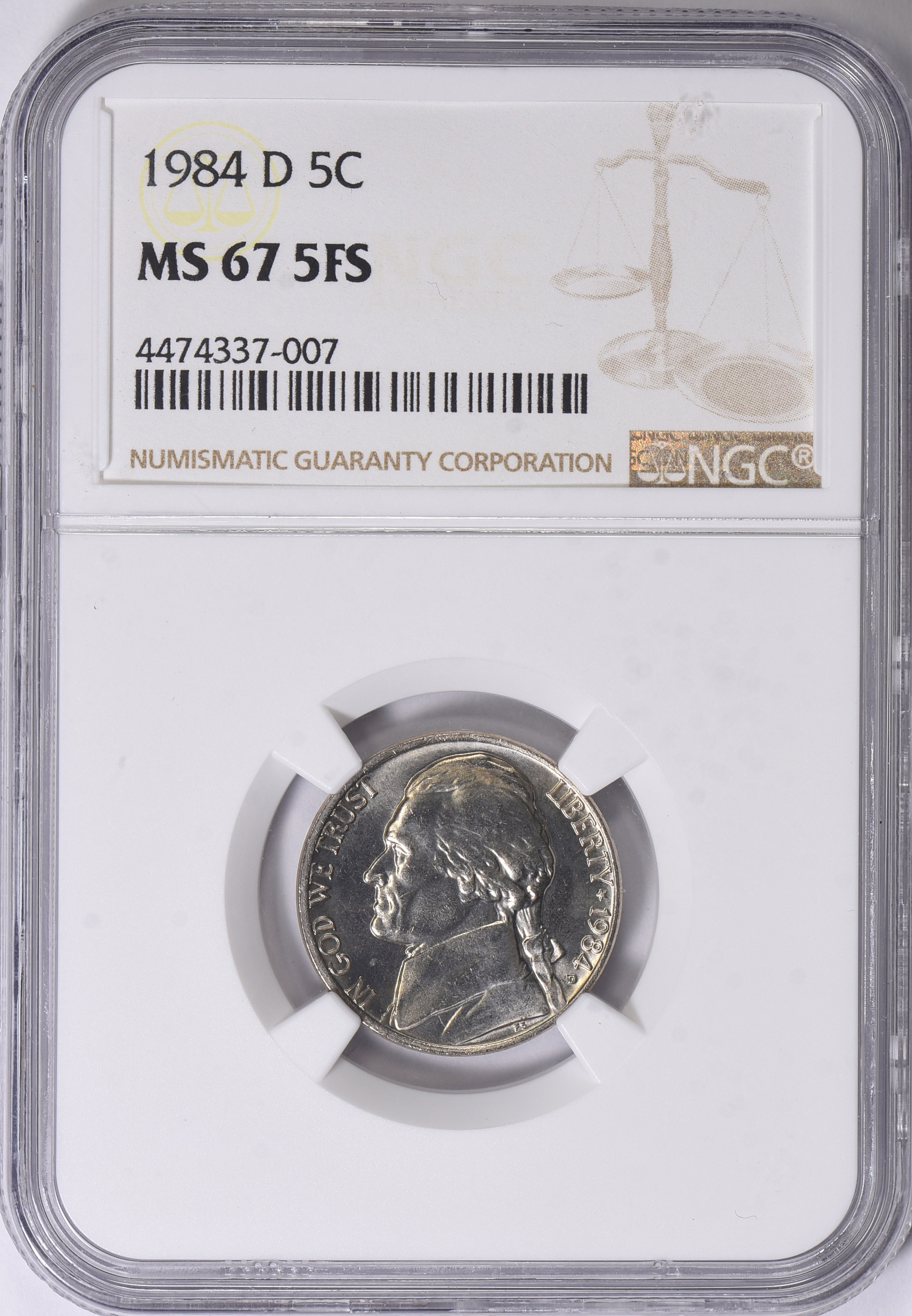1984-D Jefferson Nickel NGC MS-67 5FS (Item 872654) | GreatCollections ...