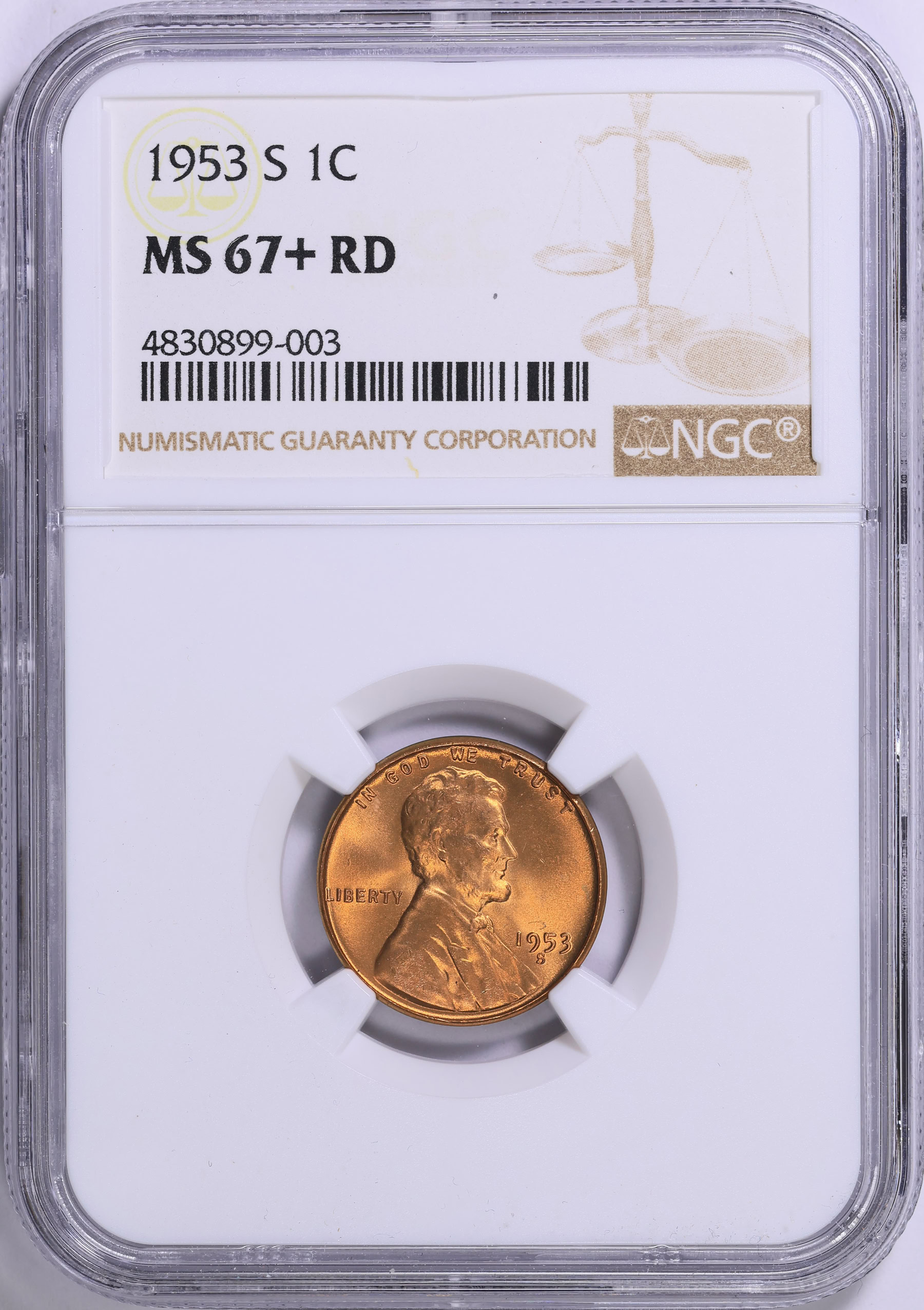 1953-S Lincoln Cent NGC MS-67+ RD (Item 872761) | GreatCollections Coin Auctions