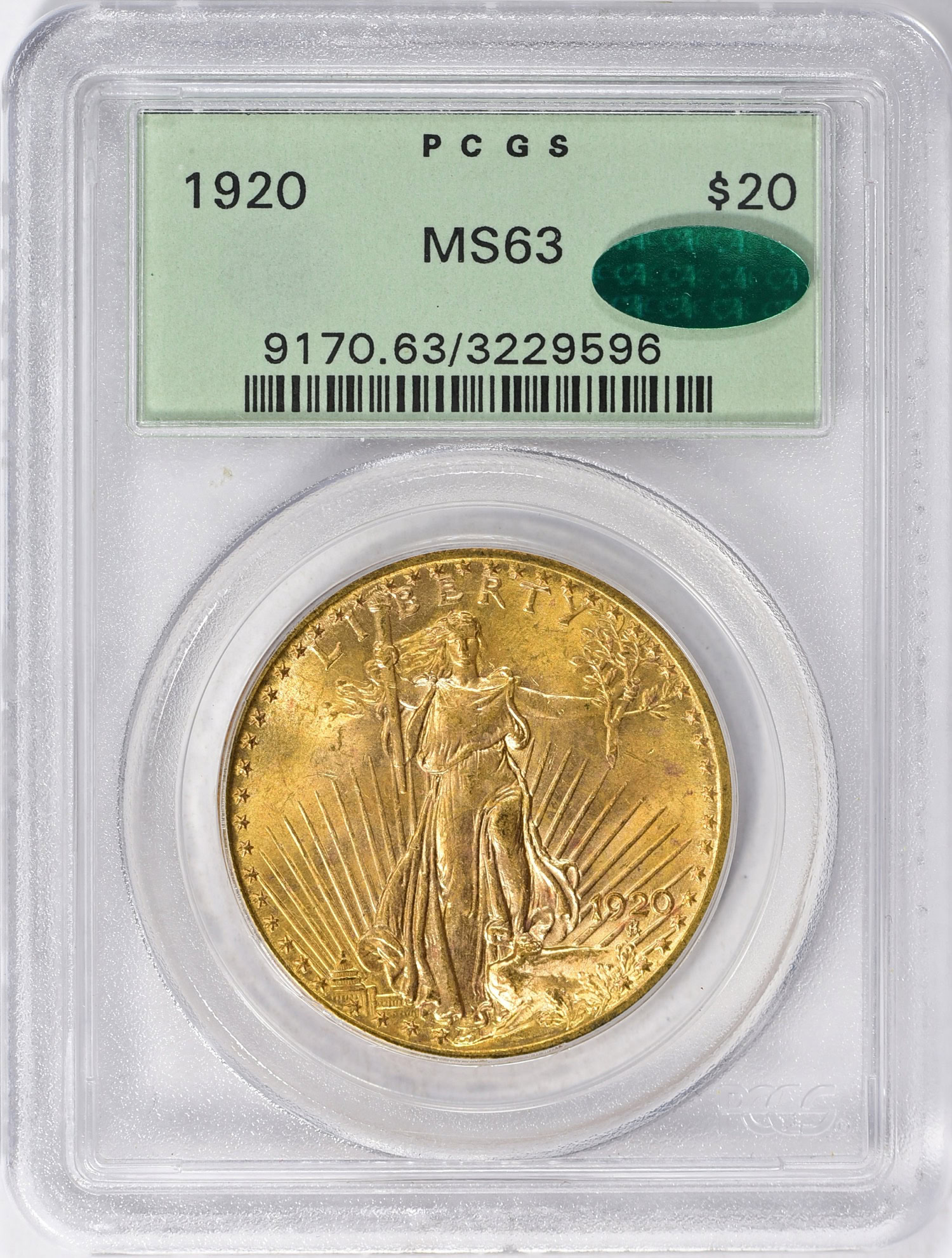 1920 Saint-Gaudens Gold Double Eagle PCGS MS-63 (CAC Green) OGH (Item ...