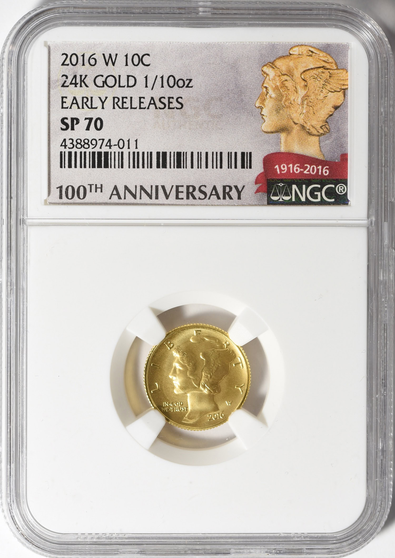 2016-W Gold Mercury Dime 100th Anniversary. Early Releases NGC SP-70 ...