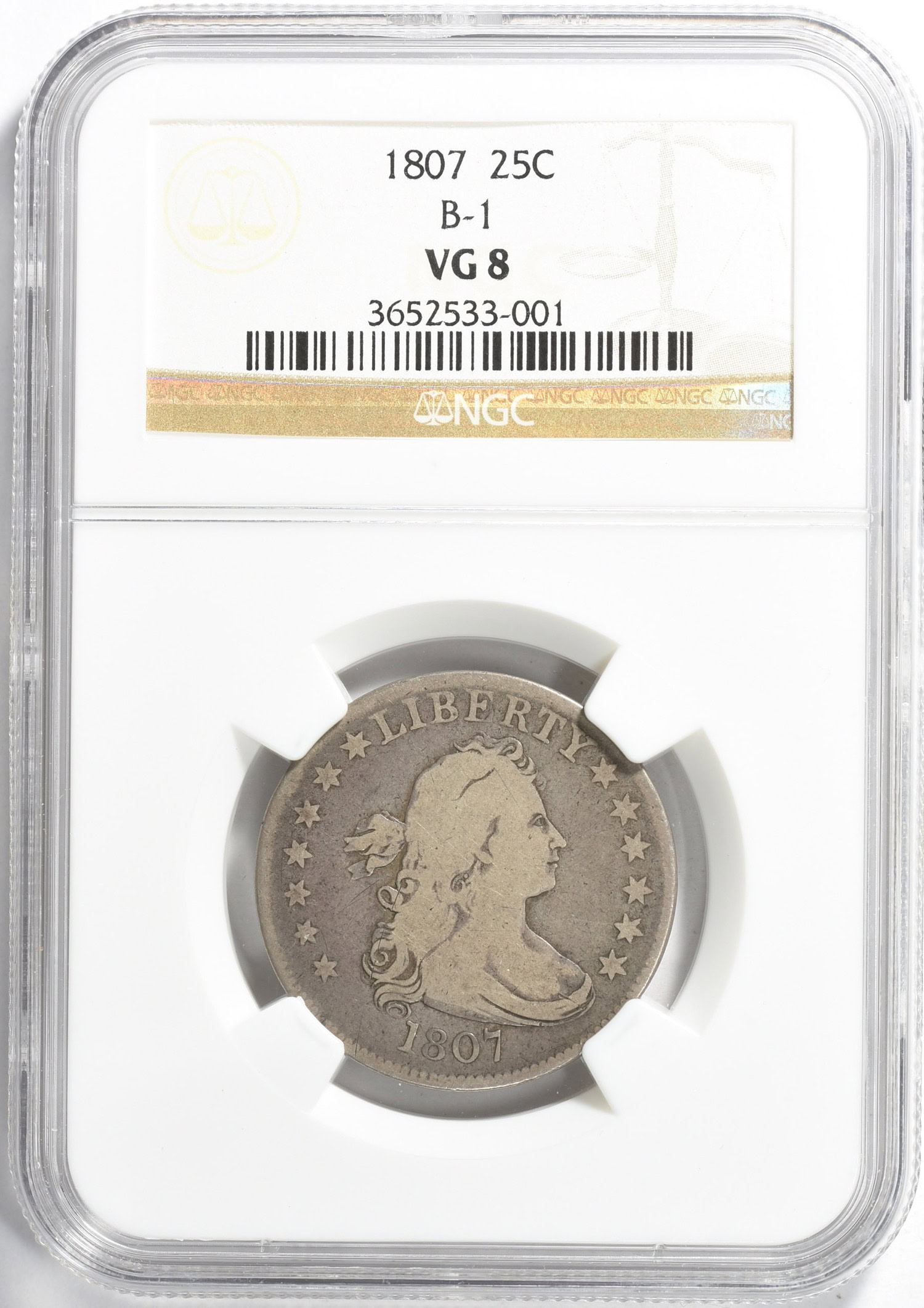 1807 Draped Bust Quarter B-1 NGC VG-08 (Item 881864) | GreatCollections ...