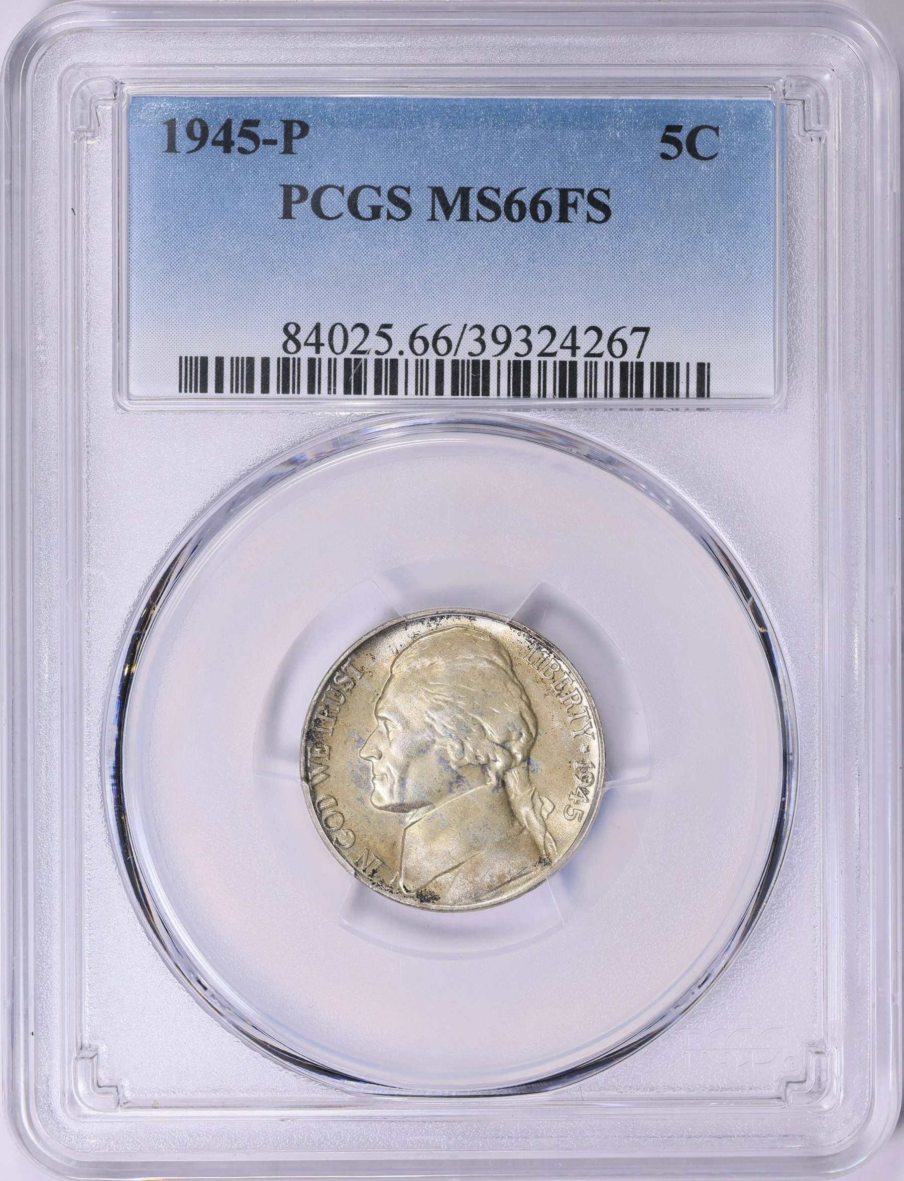 1945-P Jefferson Nickel PCGS MS-66 FS (Toned) (Item 882486) | GreatCollections Coin Auctions