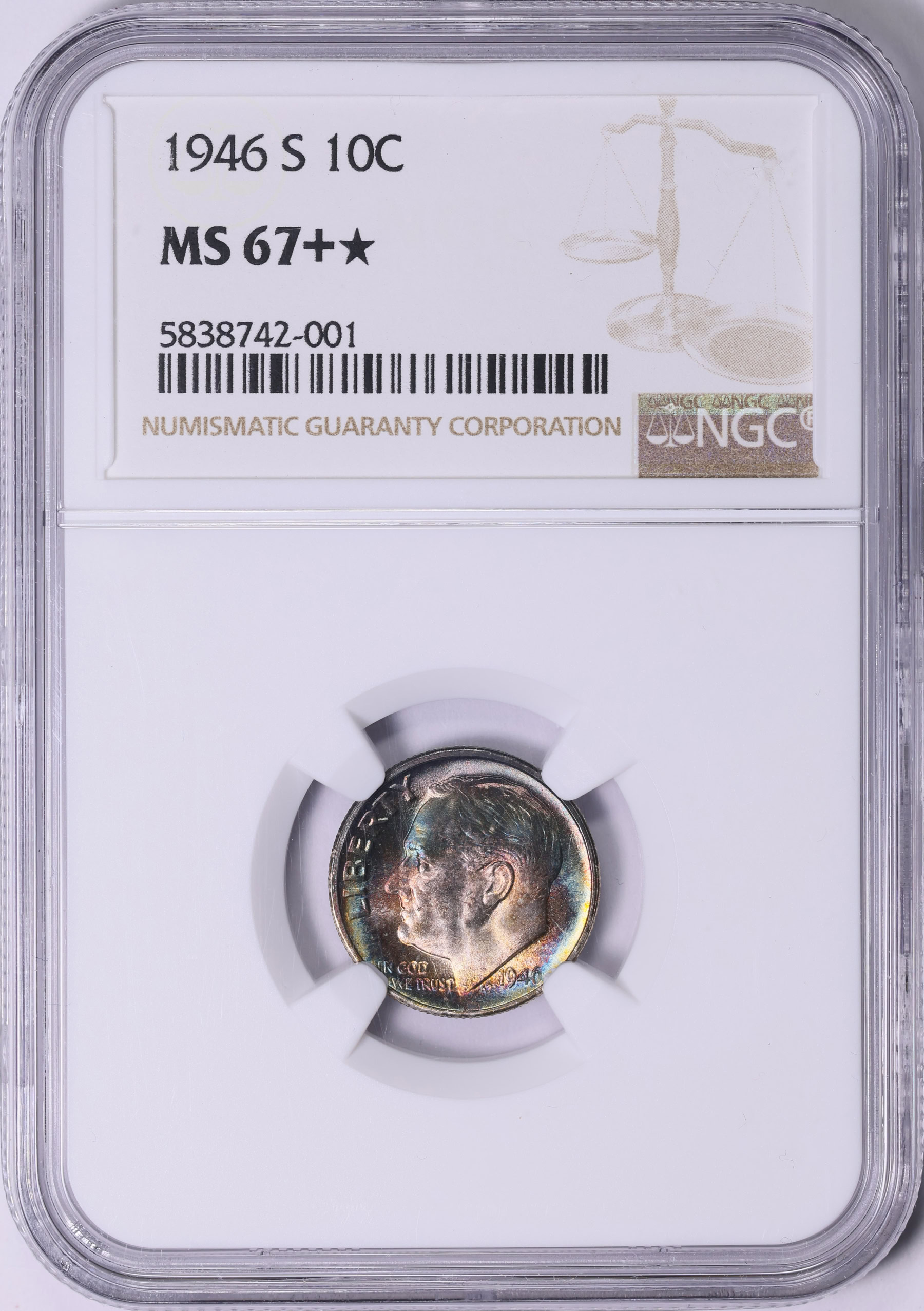 1946-S Roosevelt Dime NGC MS-67+ ★ (Toned) (Item 885227) | GreatCollections Coin Auctions