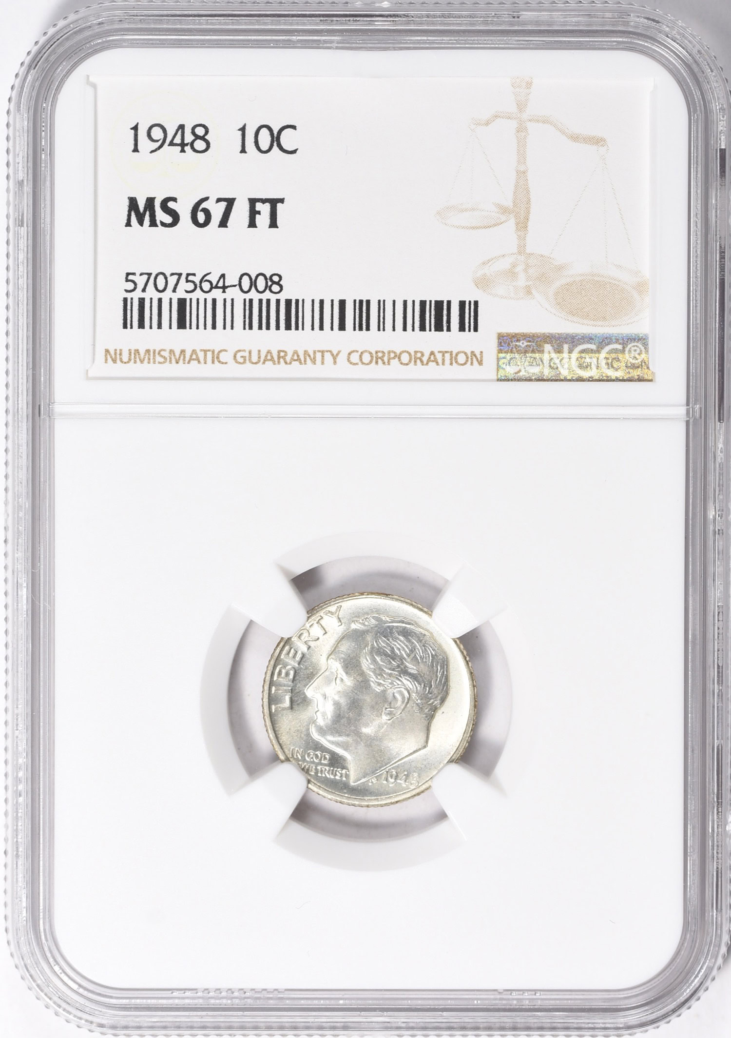 1948 Roosevelt Dime NGC MS-67 FT (Item 888324) | GreatCollections Coin ...