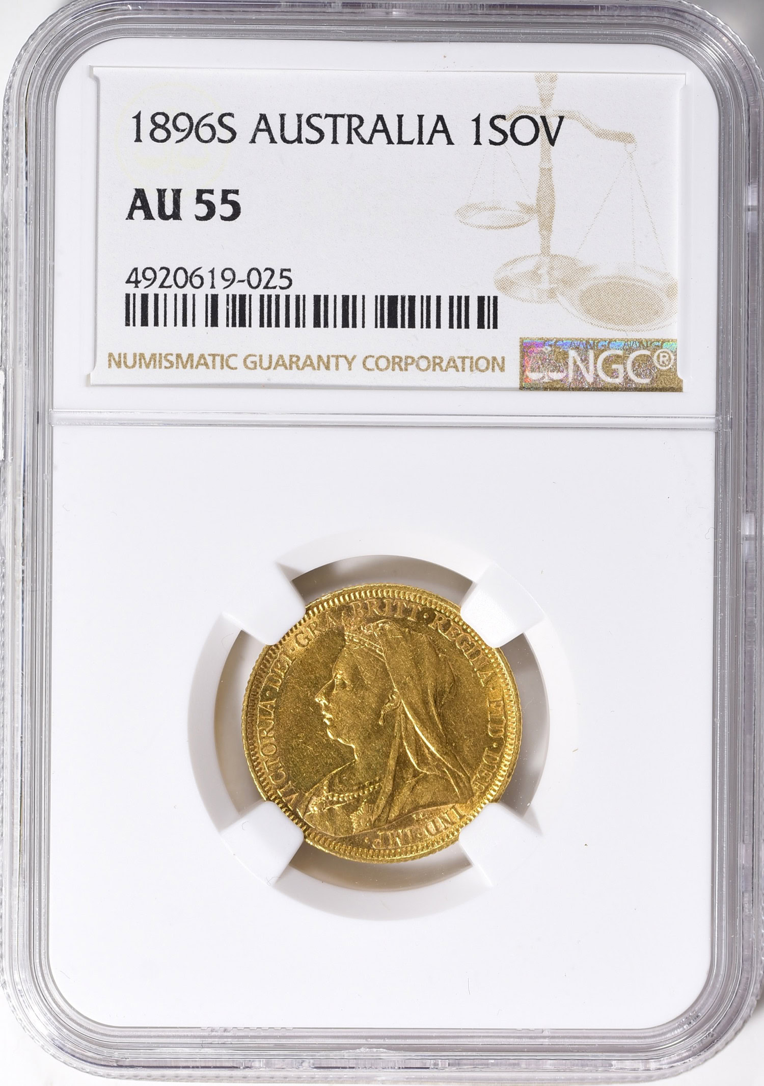 Australia 1896-S Gold Sovereign KM-13 NGC AU-55 (AGW = 0.2355 oz ...
