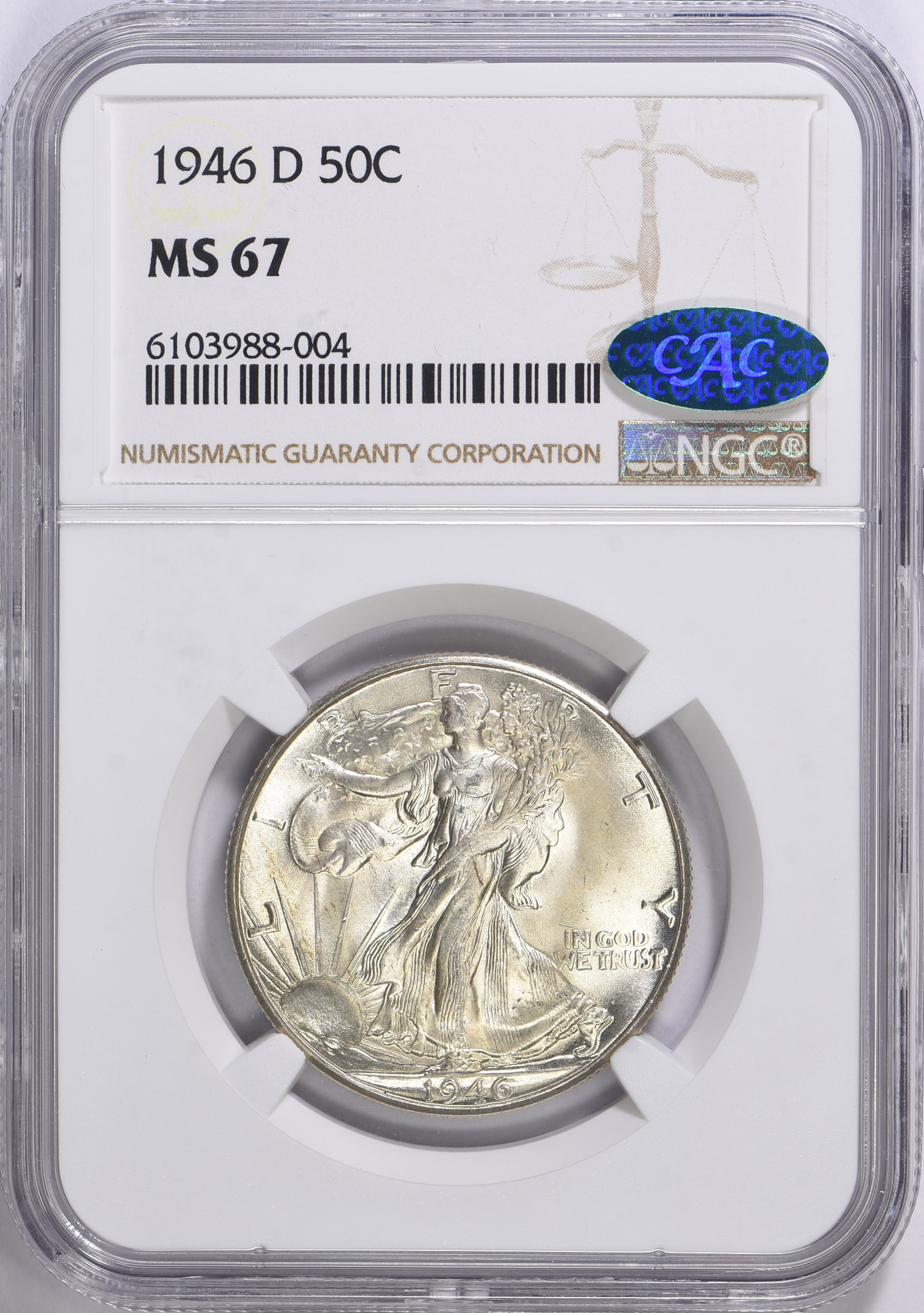 1946-D Walking Liberty Half Dollar NGC MS-67 (CAC Green) (Item 893325) | GreatCollections Coin ...