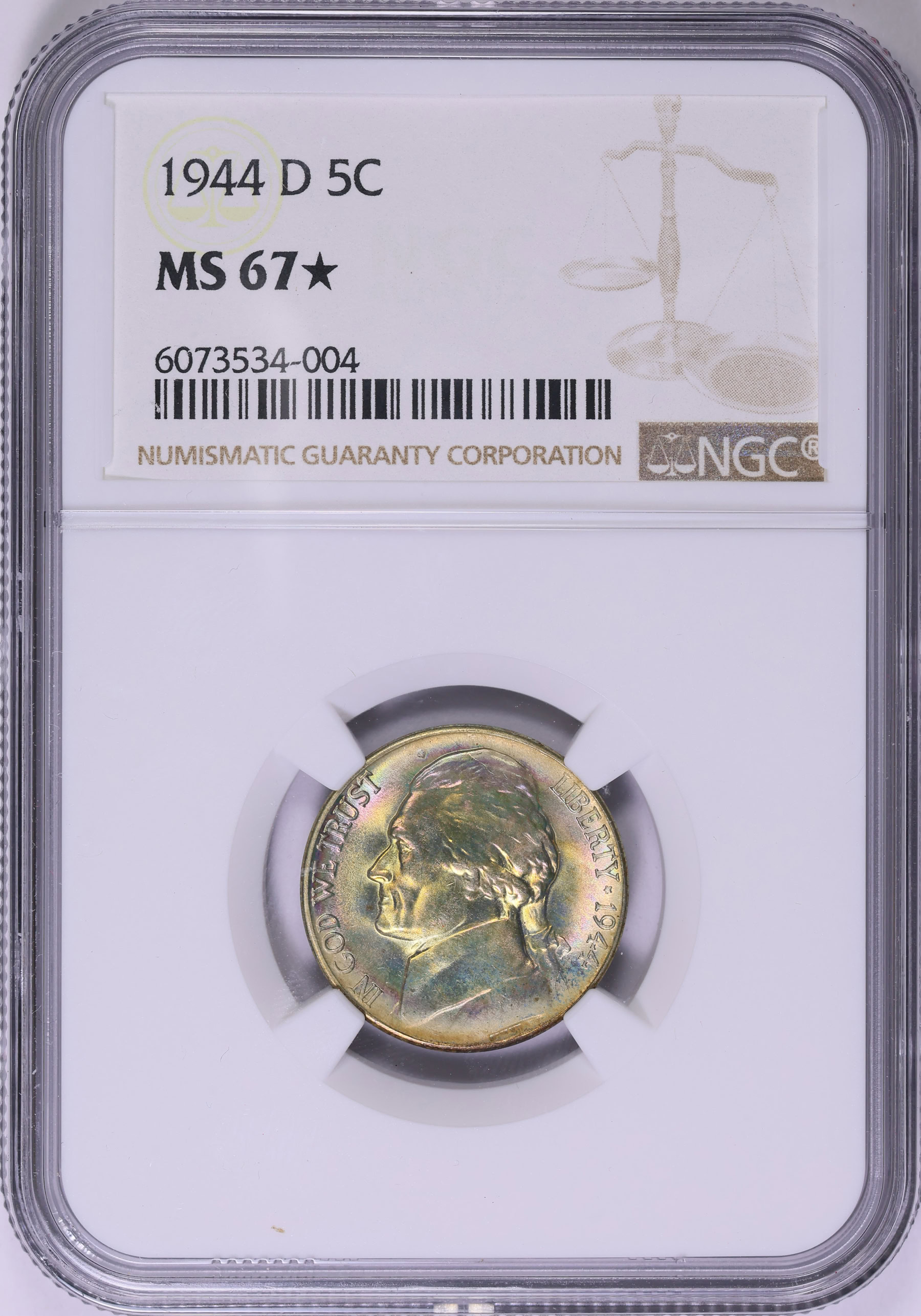 1944-D Jefferson Nickel NGC MS-67 ★ (Toned) (Item 893428) | GreatCollections Coin Auctions