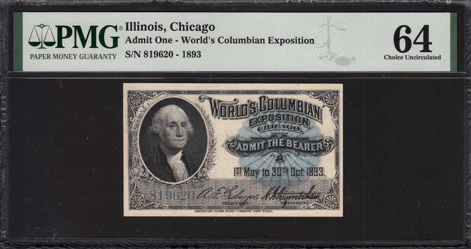 1893 Chicago, Illinois World's Columbian Exposition Ticket Washington ...
