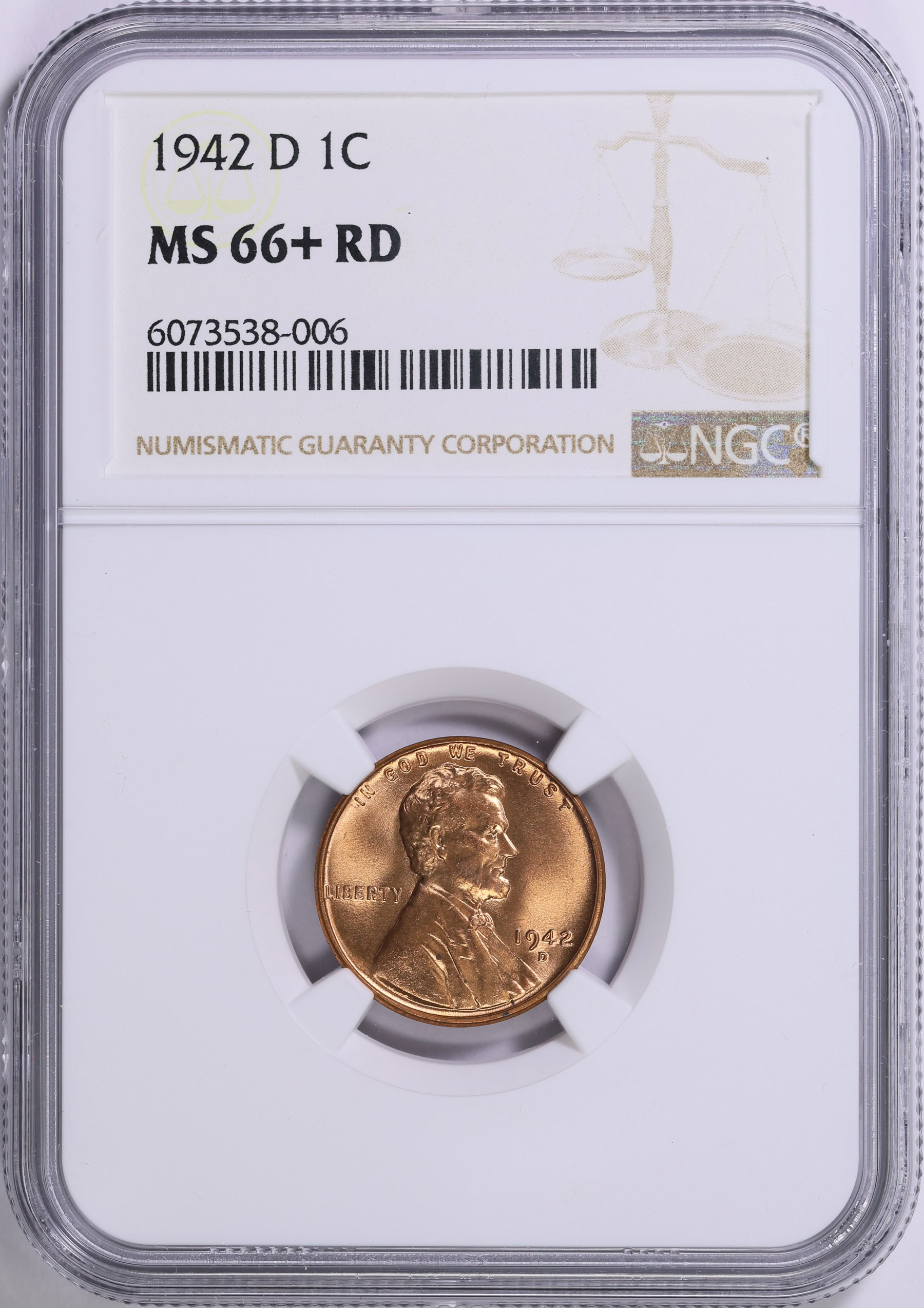 1942-D Lincoln Cent NGC MS-66+ RD (Item 896586) | GreatCollections Coin Auctions