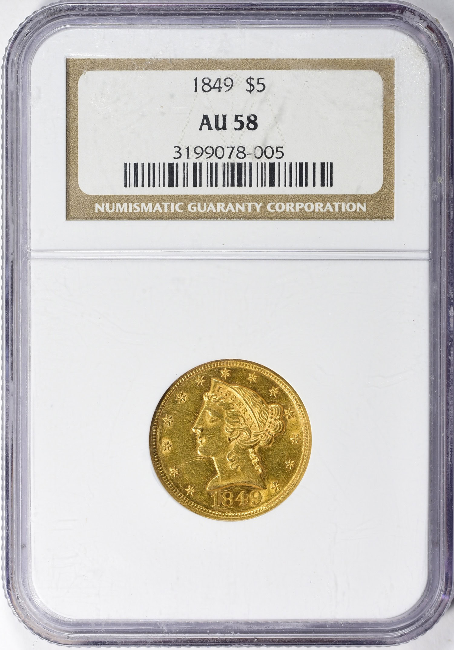 1849 Liberty Gold Half Eagle NGC AU-58 (Item 898041) | GreatCollections ...