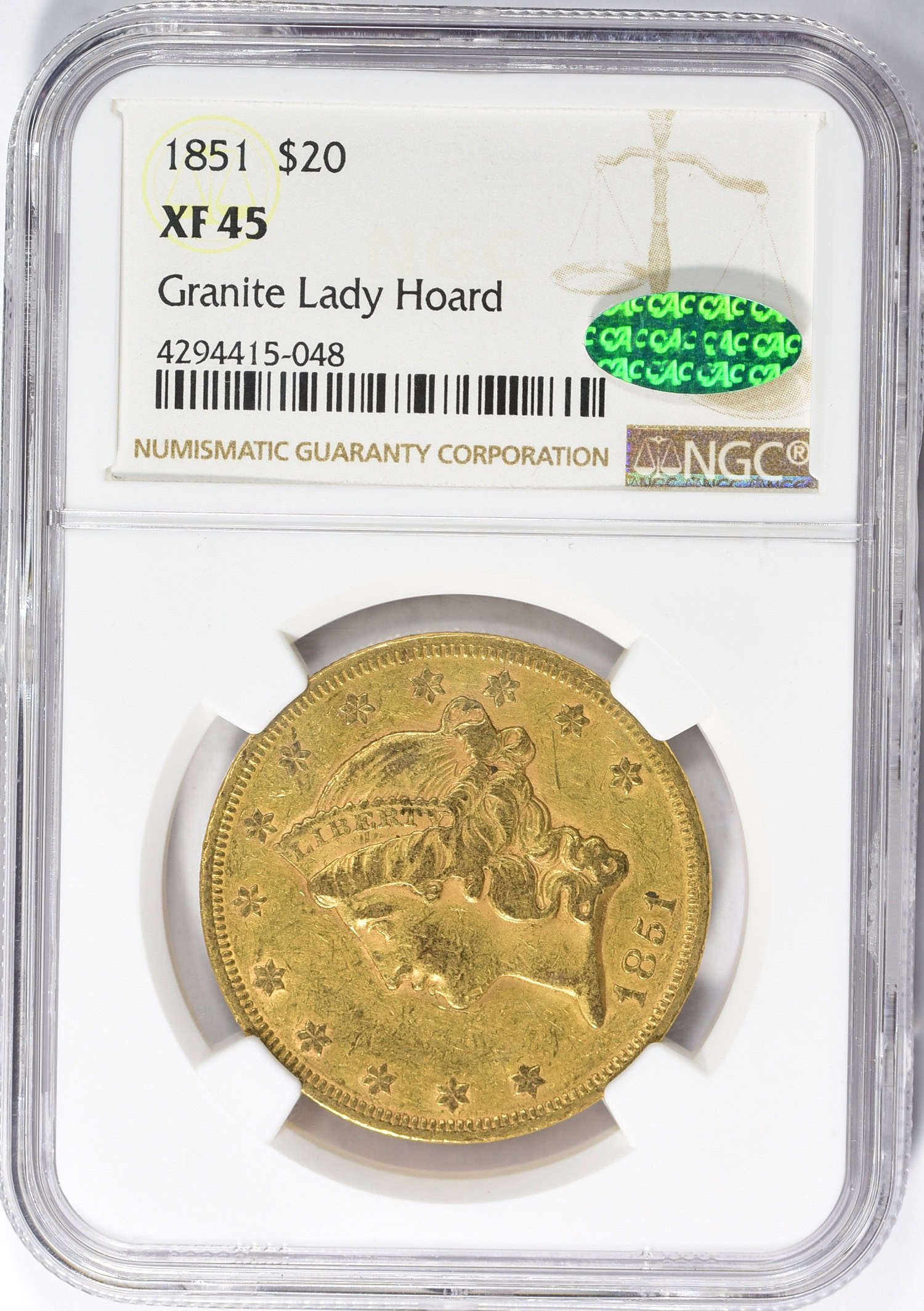 1851 Liberty Gold Double Eagle NGC XF-45 (CAC Green) (Granite Lady ...