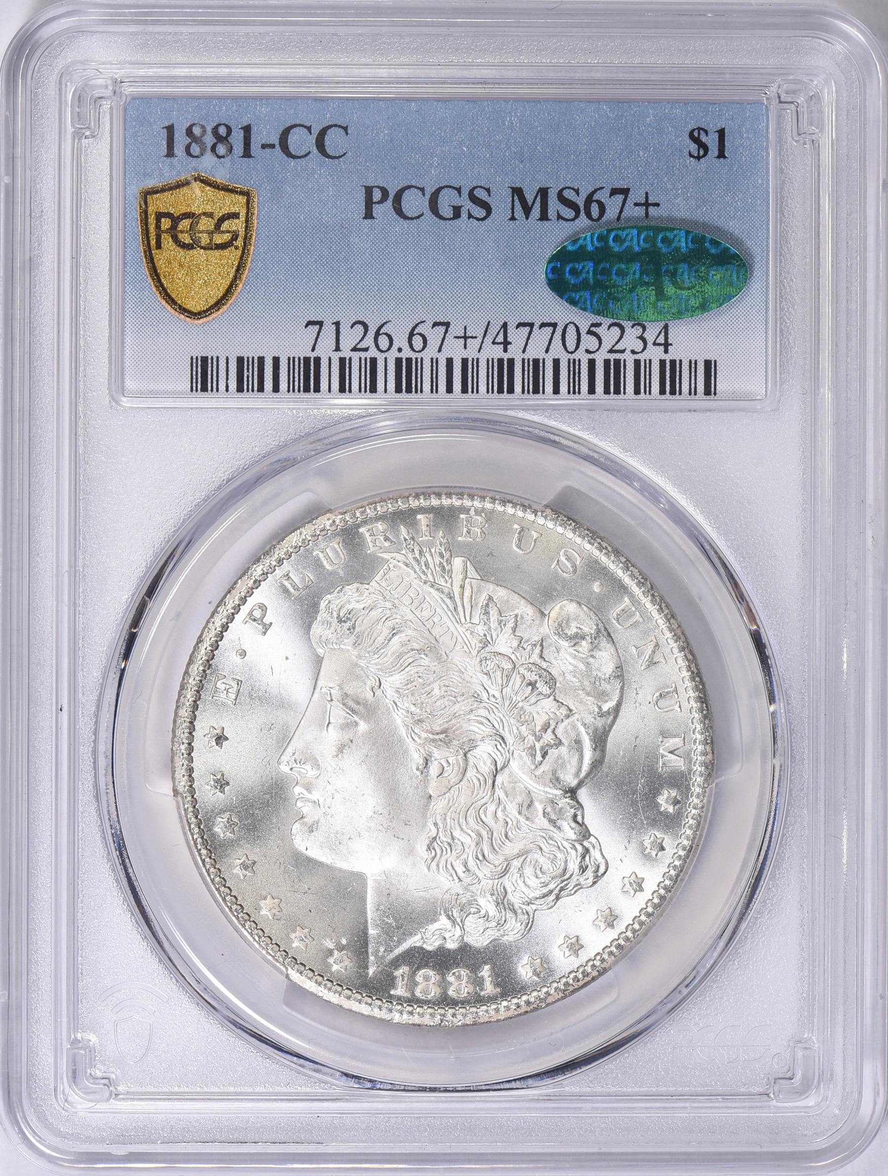 1881-CC Morgan Silver Dollar PCGS MS-67+ (CAC Green) (Item 903664) | GreatCollections Coin Auctions