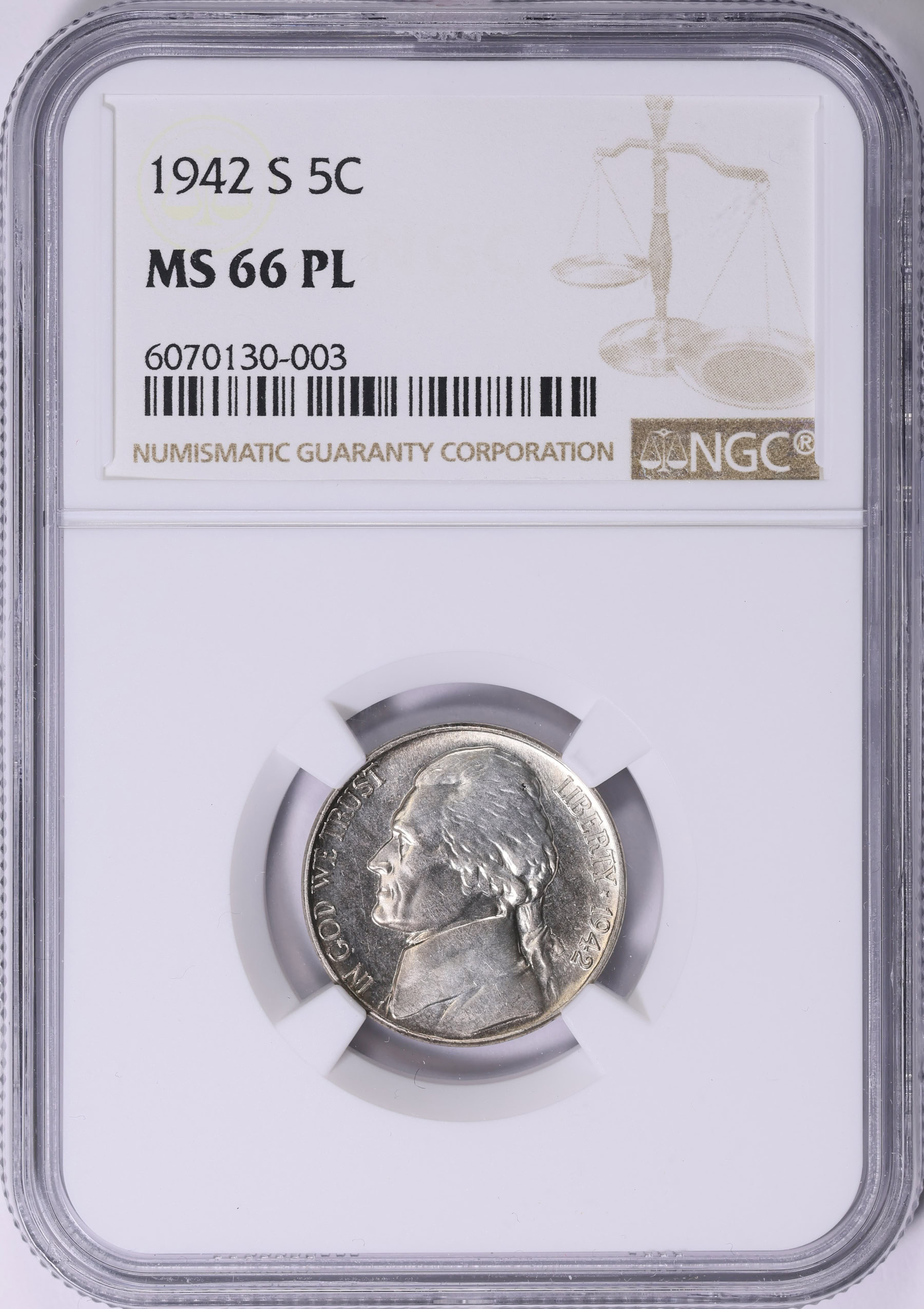 1942-S Jefferson Nickel NGC MS-66 PL (Item 903750) | GreatCollections Coin Auctions
