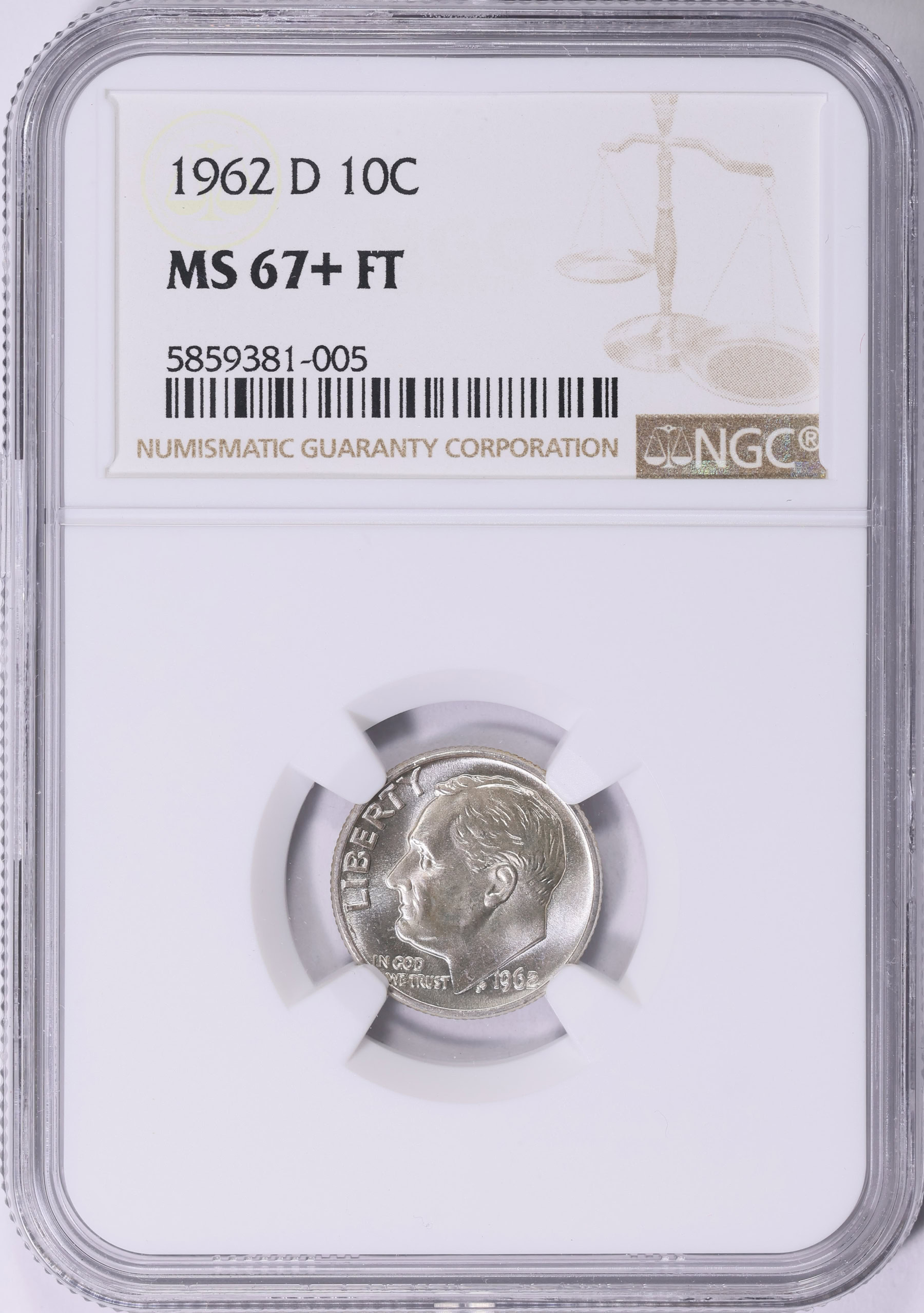 1962-D Roosevelt Dime NGC MS-67+ FT (Item 912363) | GreatCollections ...