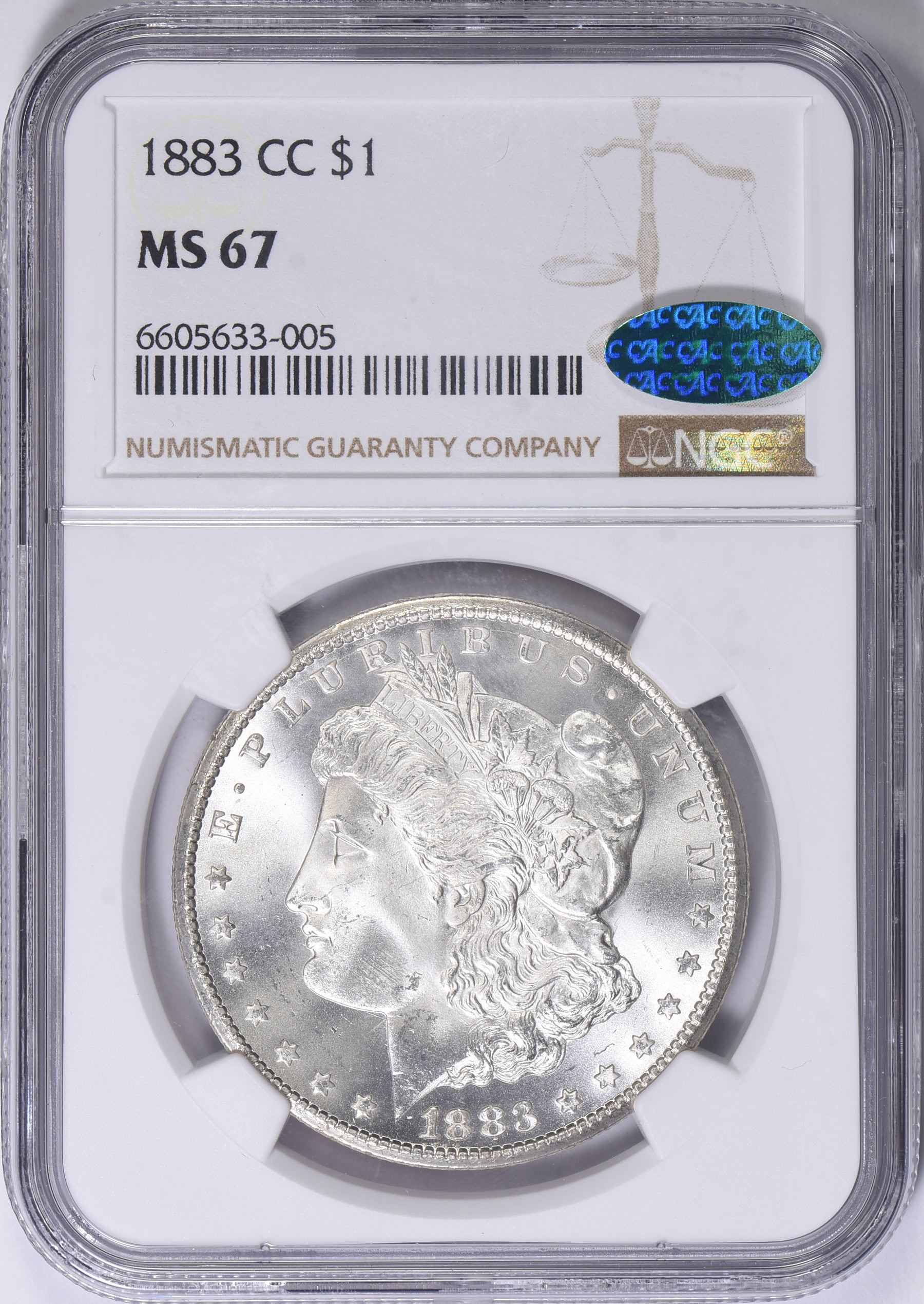 1883-CC Morgan Silver Dollar NGC MS-67 (CAC Green) (Item 916114) | GreatCollections Coin Auctions