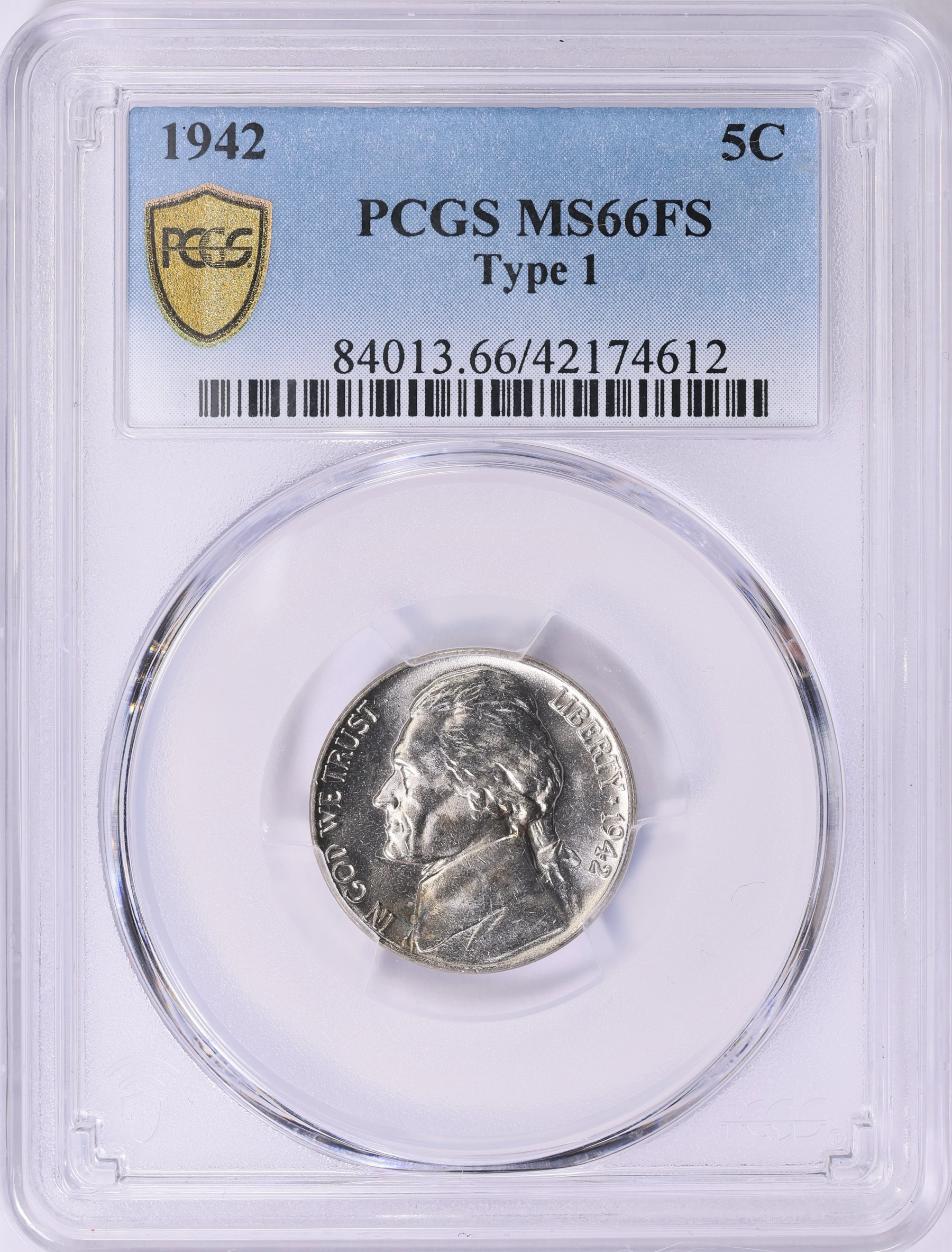 1942 Jefferson Nickel Type 1 PCGS MS-66 FS (Item 916135) | GreatCollections Coin Auctions