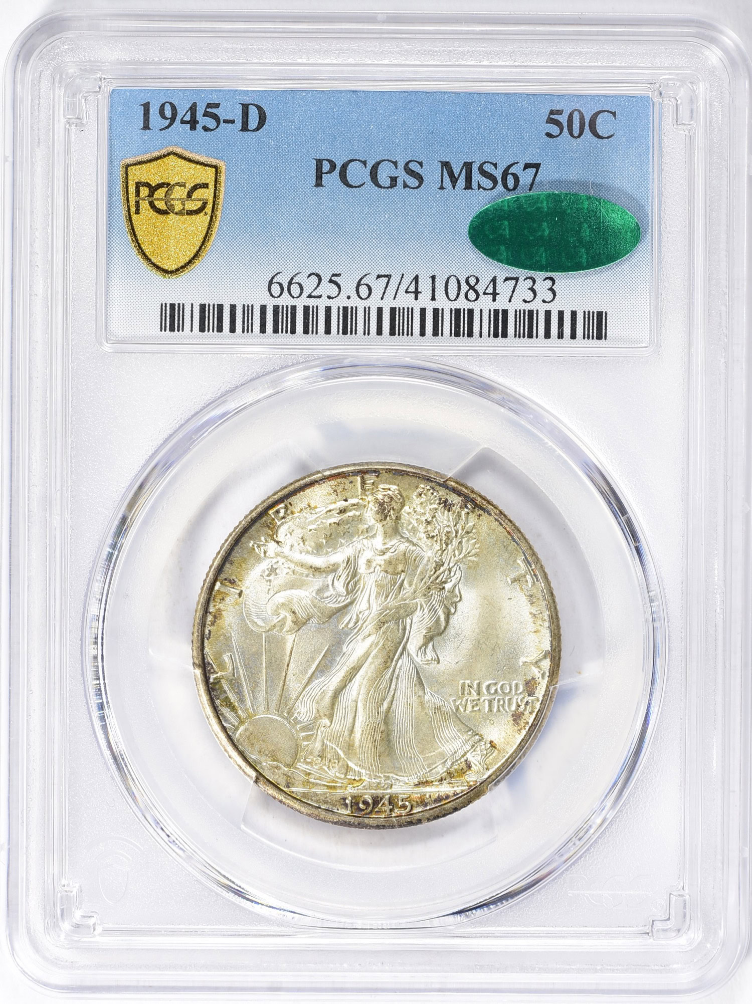 1945-D Walking Liberty Half Dollar PCGS MS-67 (CAC Green) (Item 930028) | GreatCollections Coin ...