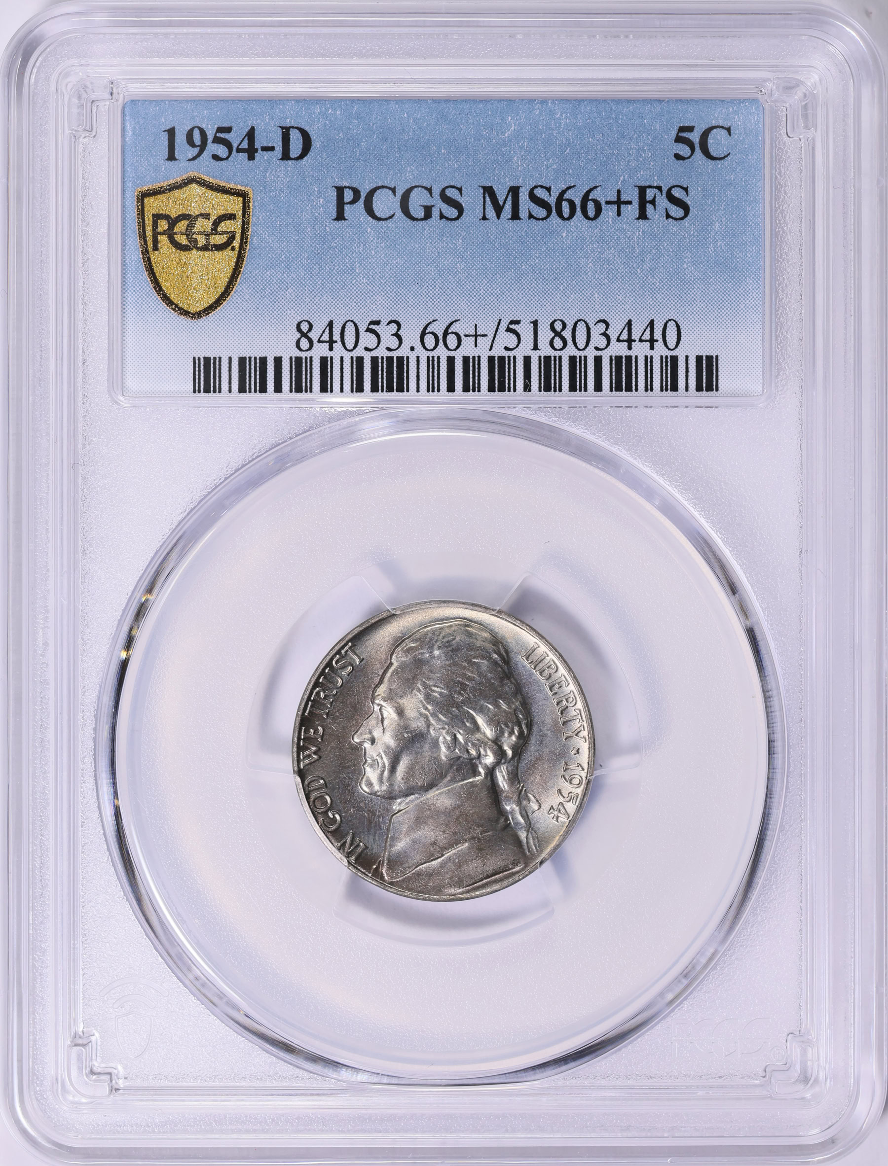 1954-D Jefferson Nickel PCGS MS-66+ FS (Item 930069) | GreatCollections Coin Auctions