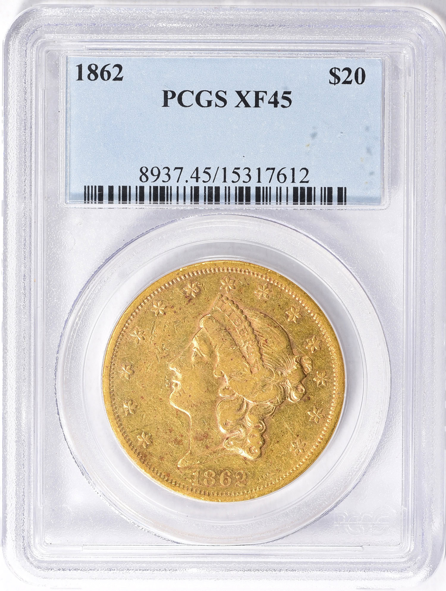 1862 Liberty Gold Double Eagle PCGS XF-45 (Item 936729) | GreatCollections Coin Auctions