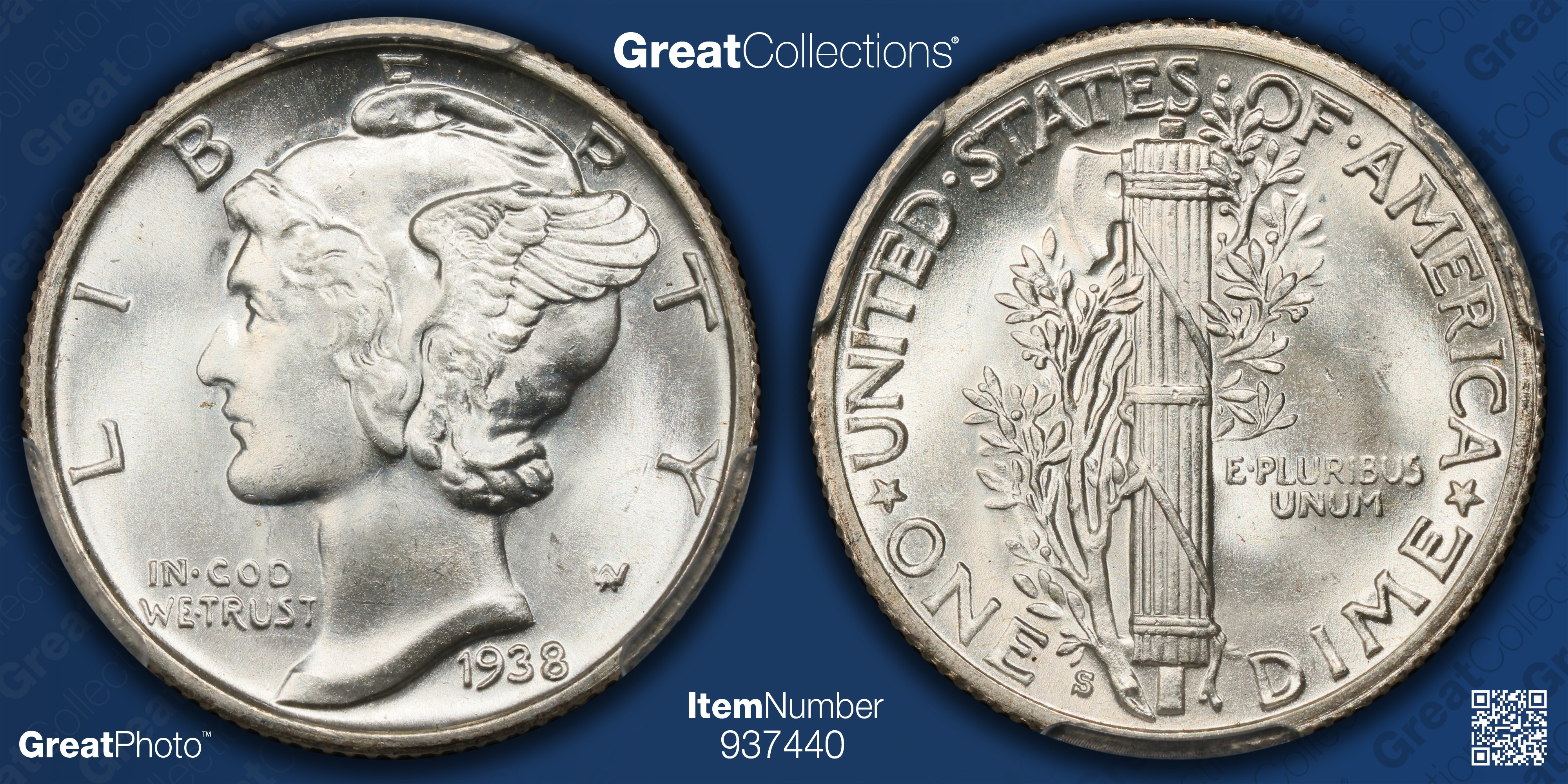 1938-S Mercury Dime PCGS MS-66 (Item 937440) | GreatCollections Coin ...