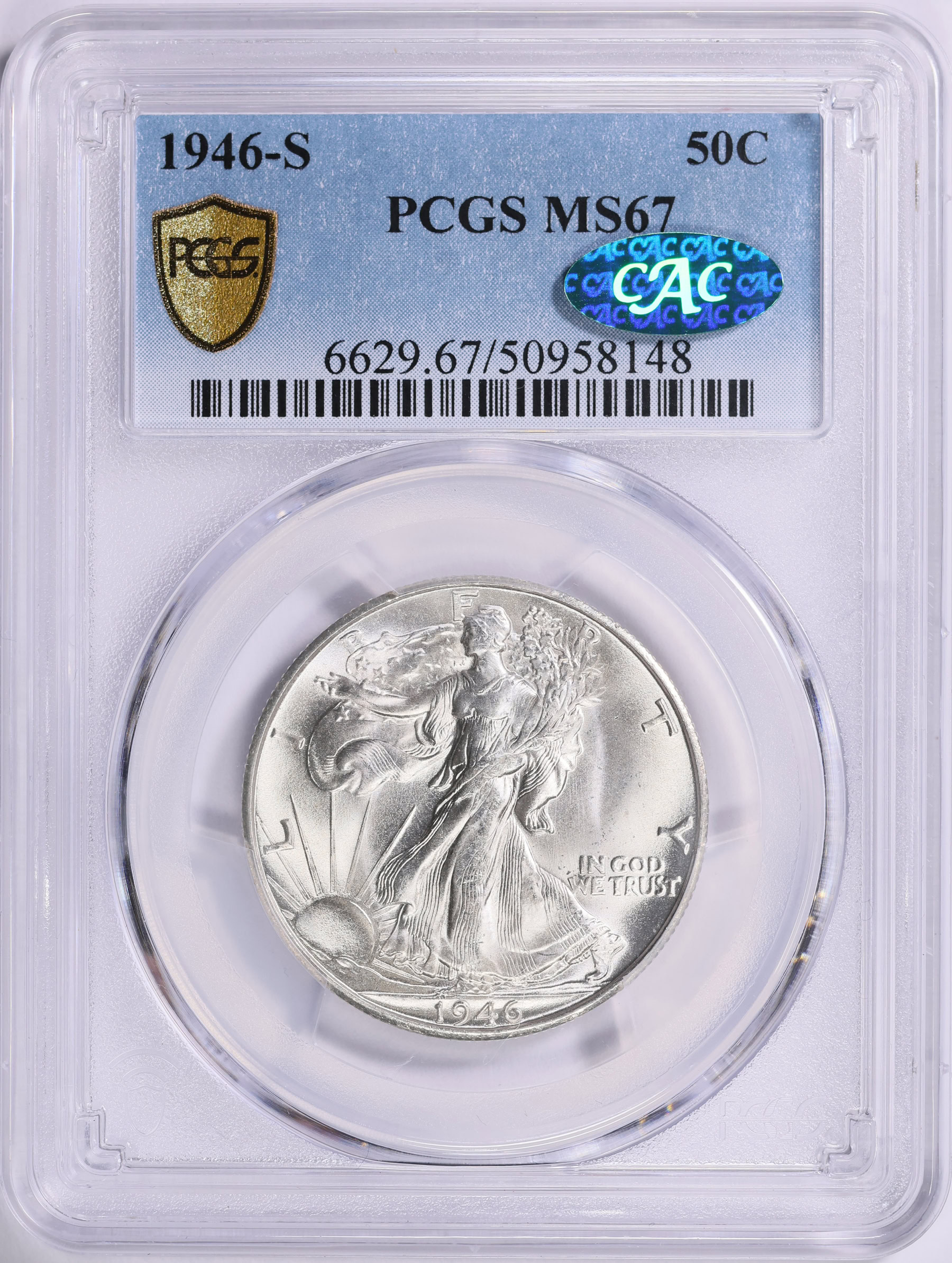 1946-S Walking Liberty Half Dollar PCGS MS-67 (CAC Green) (Item 938456) | GreatCollections Coin ...