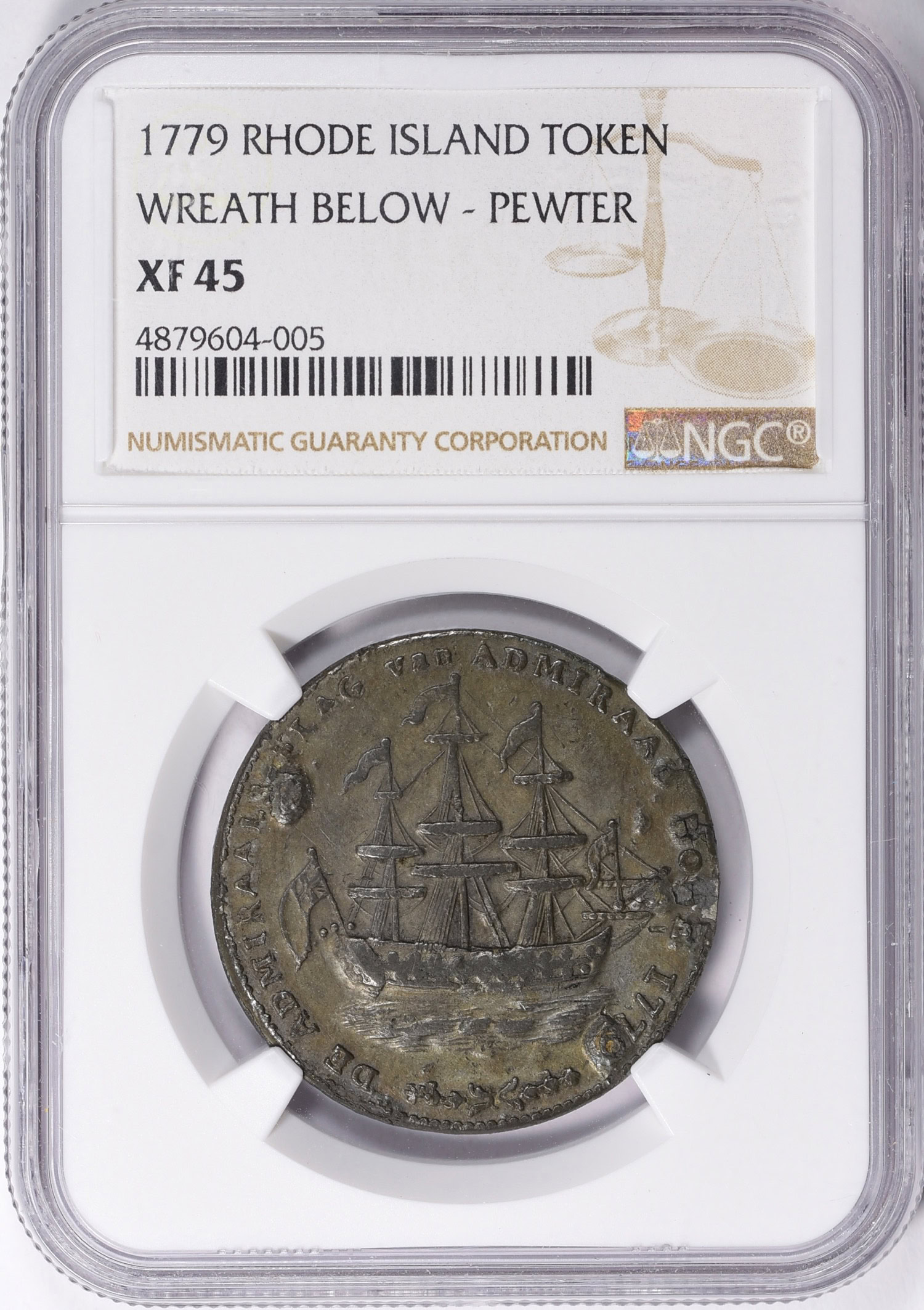 1779 Rhode Island Token Wreath Below - Pewter NGC XF-45 | NGC Cert ...