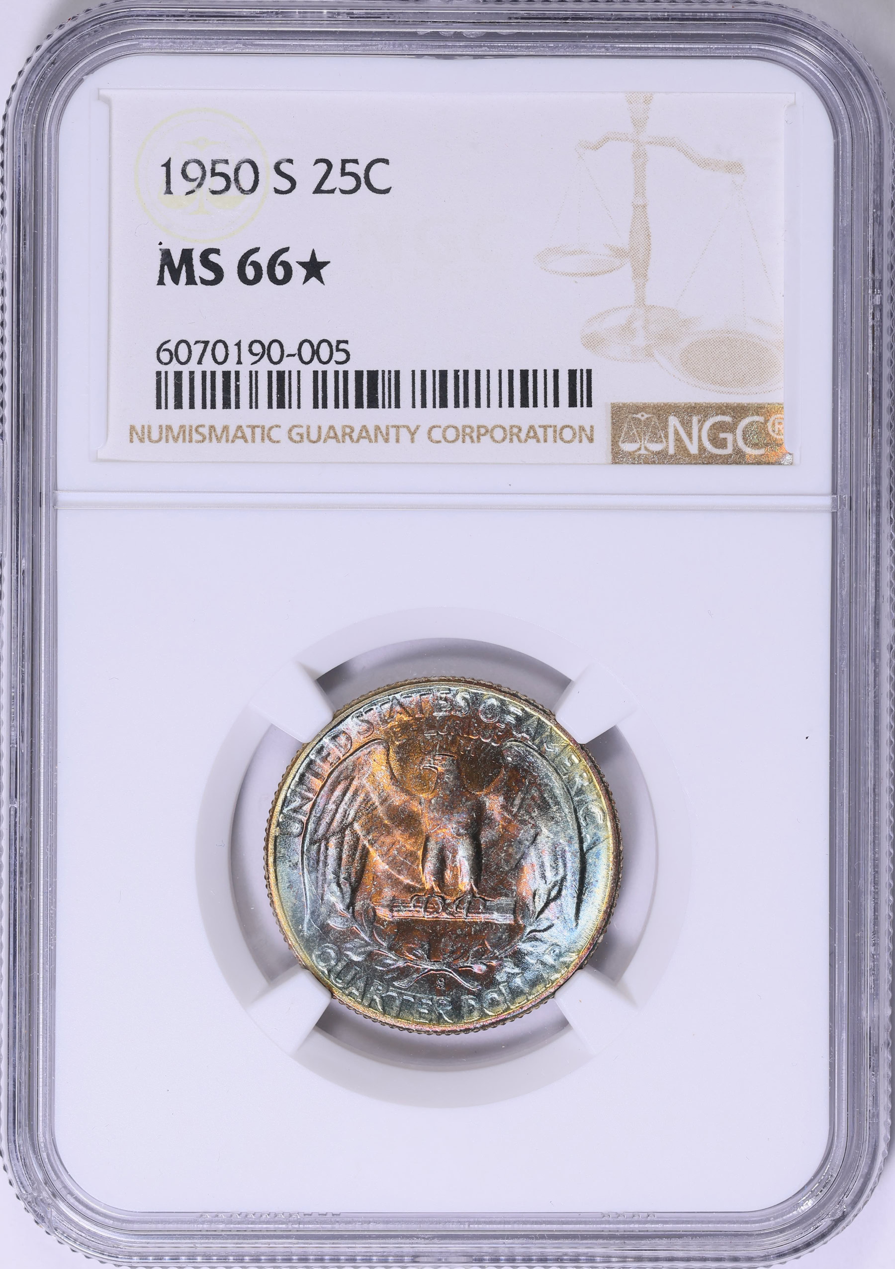 1950-S Washington Quarter NGC MS-66 ★ OGH (1st Gen) (Item 944081) | GreatCollections Coin Auctions