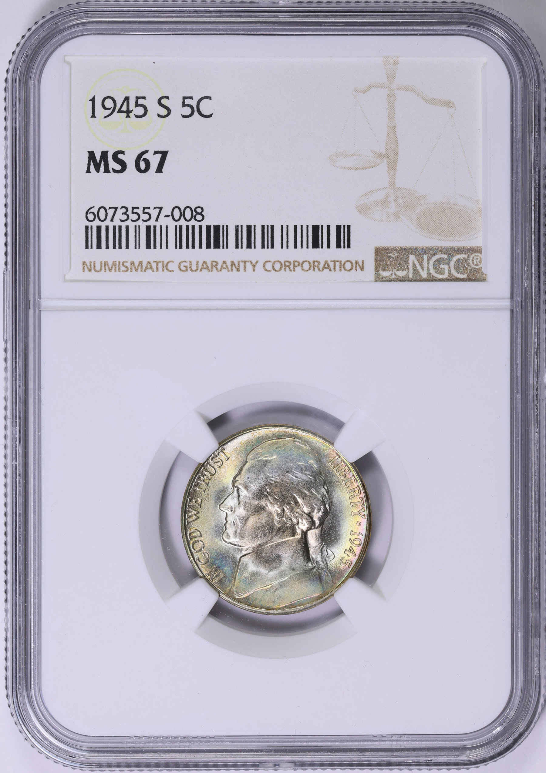 1945-S Jefferson Nickel NGC MS-67 (Toned) (Item 949065) | GreatCollections Coin Auctions