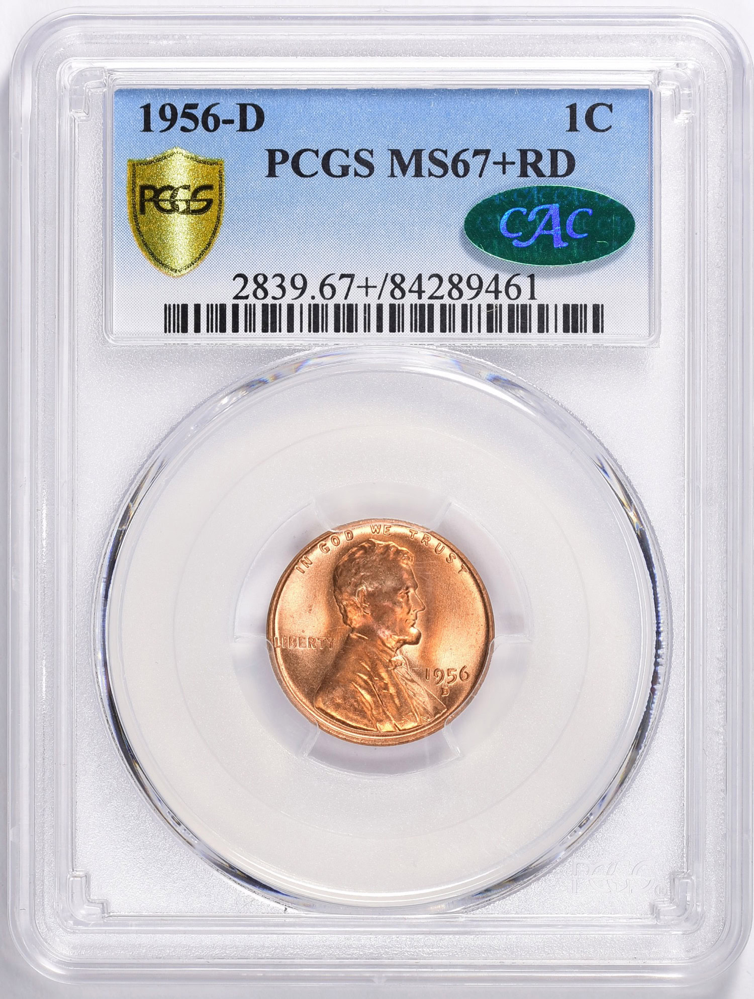 1956-D Lincoln Cent PCGS MS-67+ RD (CAC Green) (Item 950387) | GreatCollections Coin Auctions