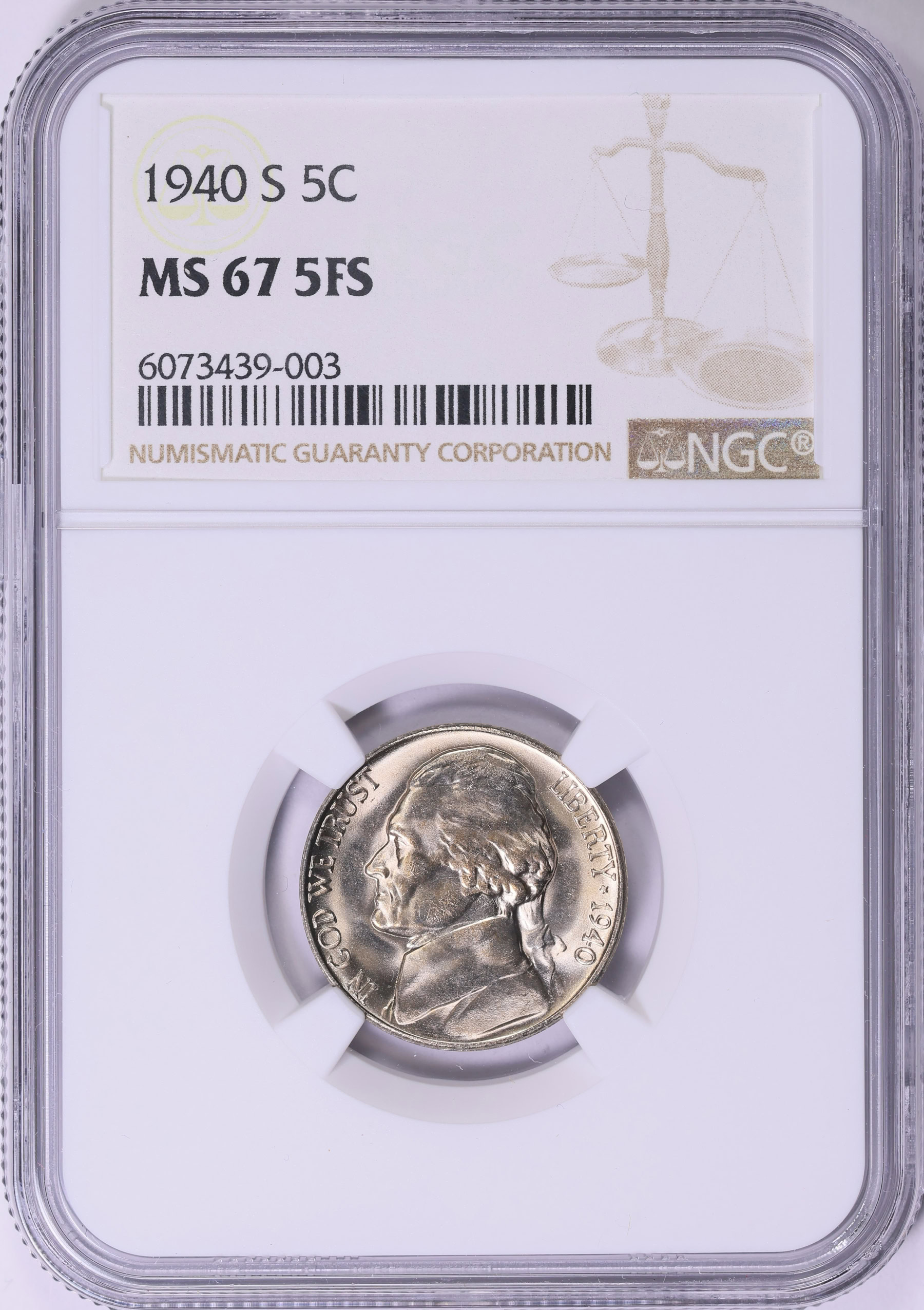 1940-S Jefferson Nickel NGC MS-67 5FS (Item 951954) | GreatCollections Coin Auctions